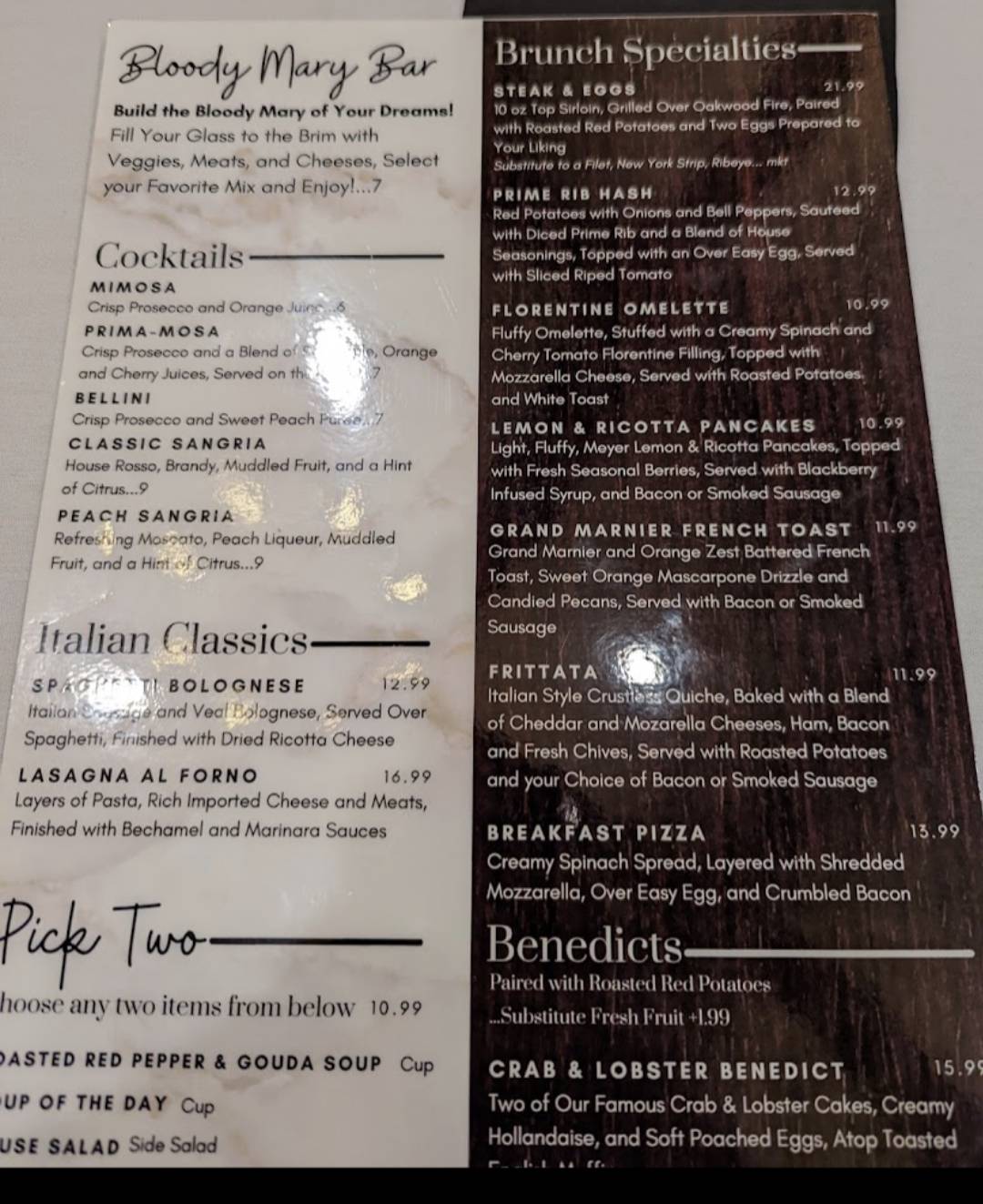 Menu at Prima Italian Steakhouse, The Villages