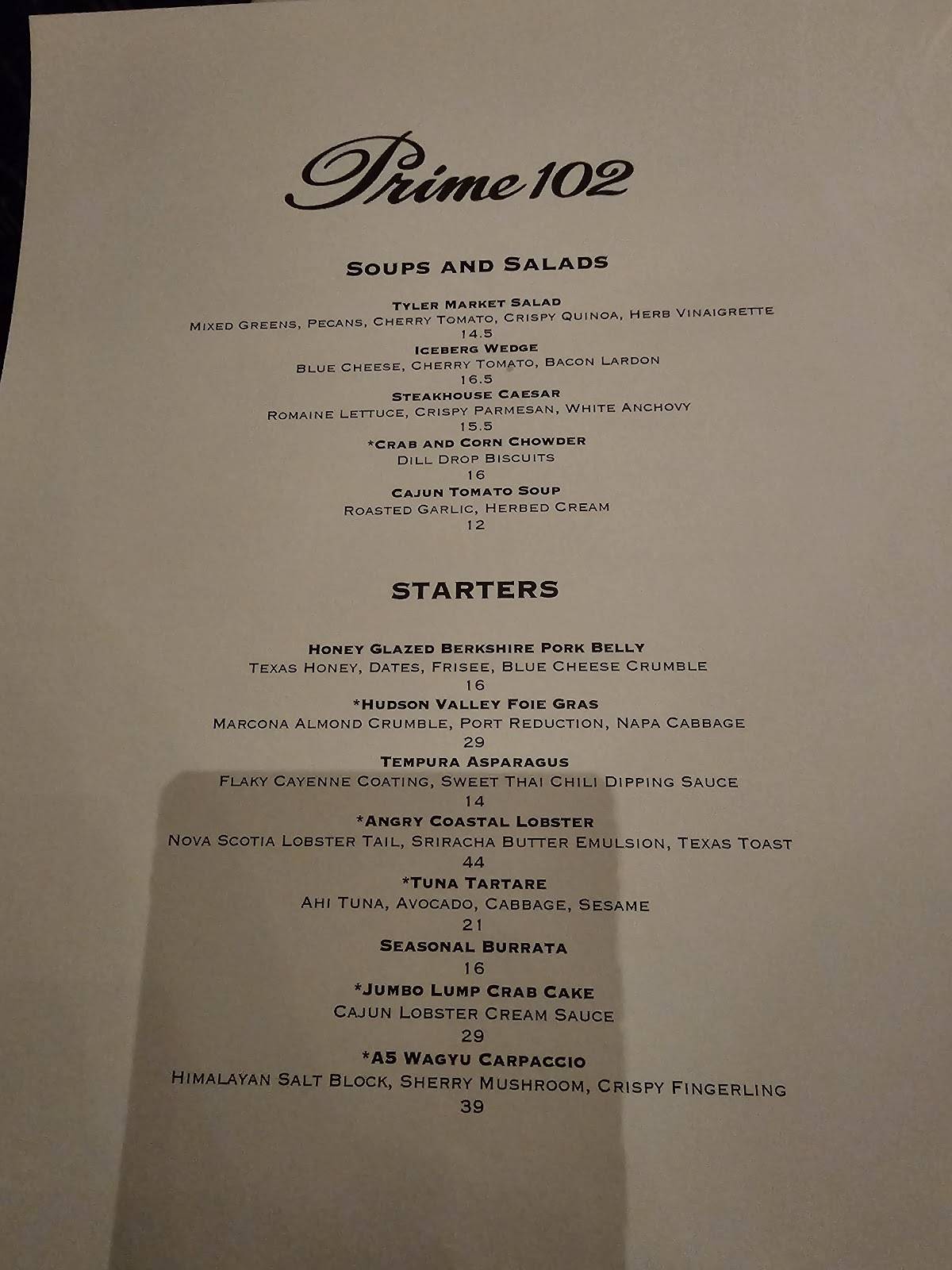 Menu at Prime 102 pub & bar, Tyler