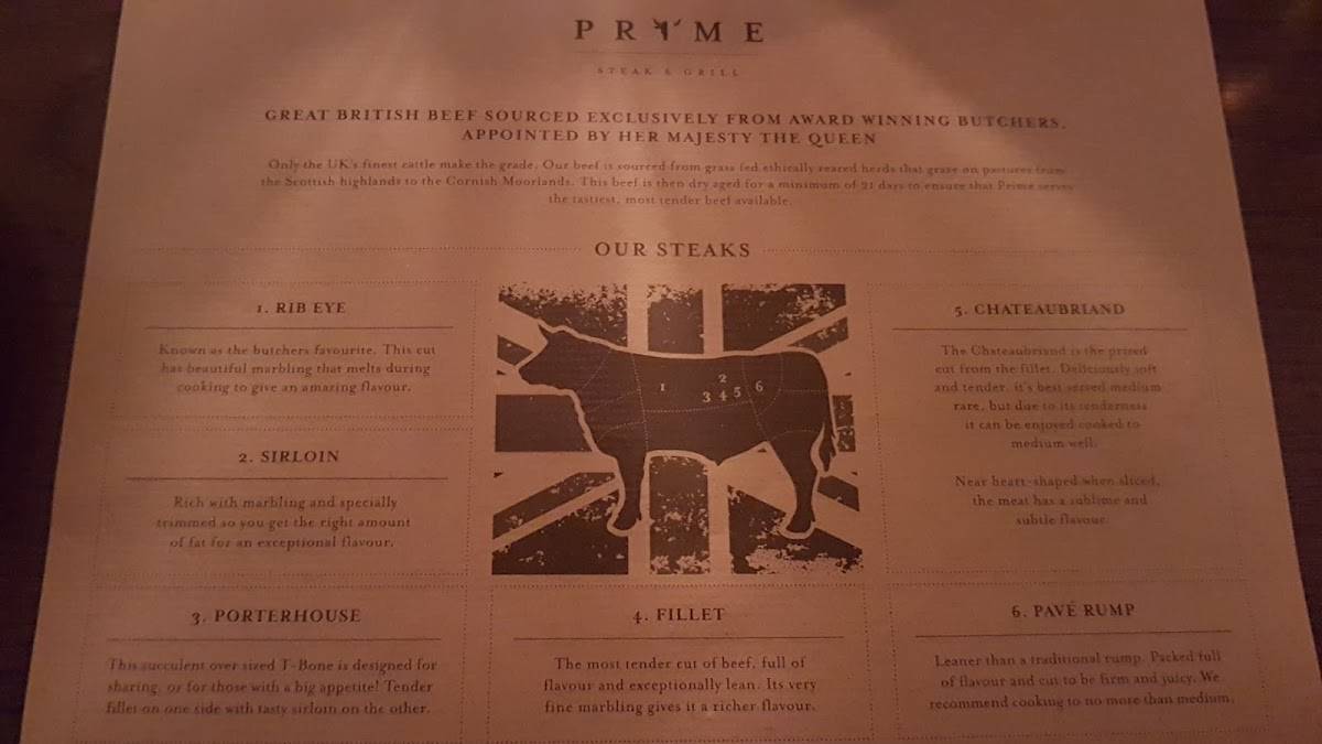 Menu at Prime Steak and Grill steakhouse, St Albans, 83-85 London Rd