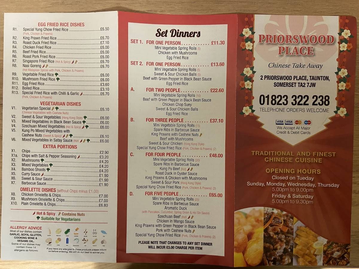 Menu at Priorswood Place Chinese Takeaway fast food, Taunton