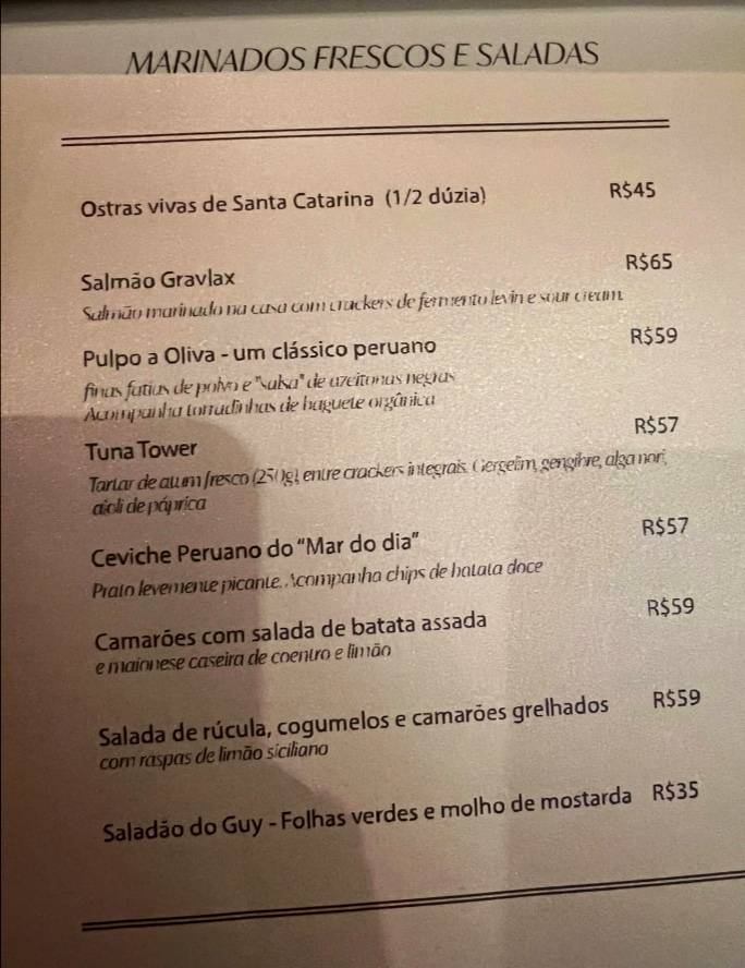 Menu em Proa Cozinha Bar, Rio de Janeiro