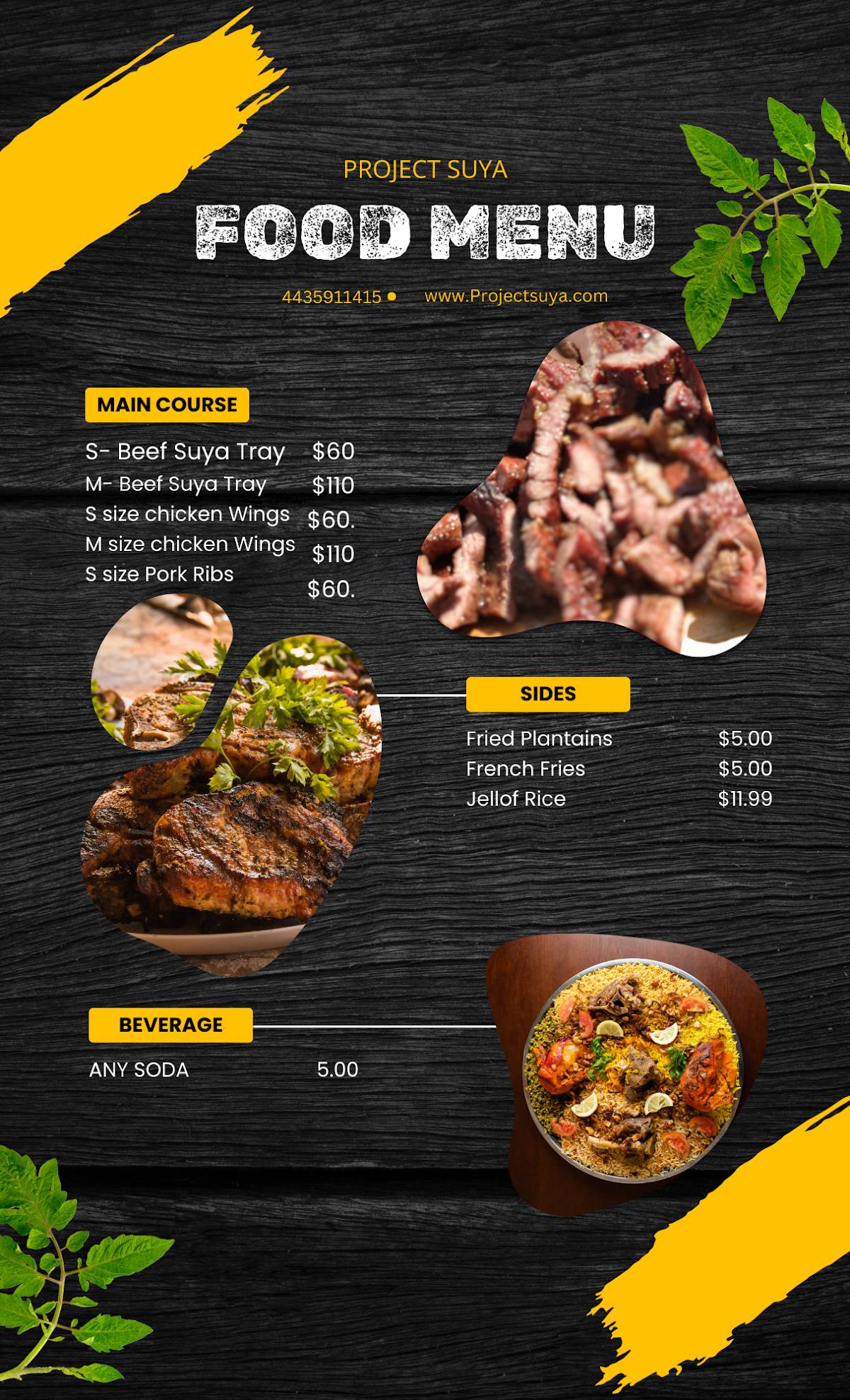 Menu at Project Suya pub & bar, Bowie