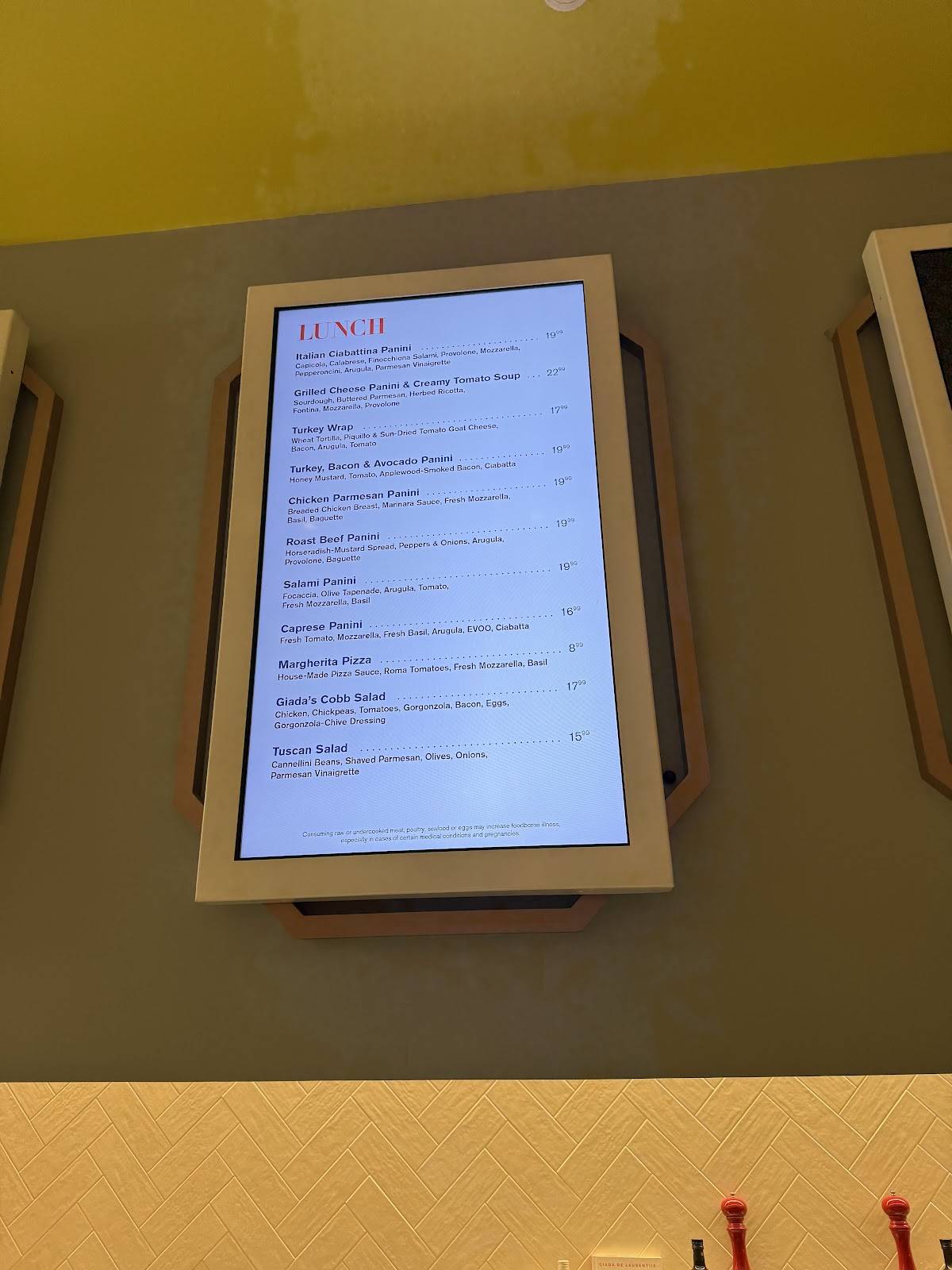 Menu at Pronto by Giada restaurant, Las Vegas, Las Vegas Blvd S