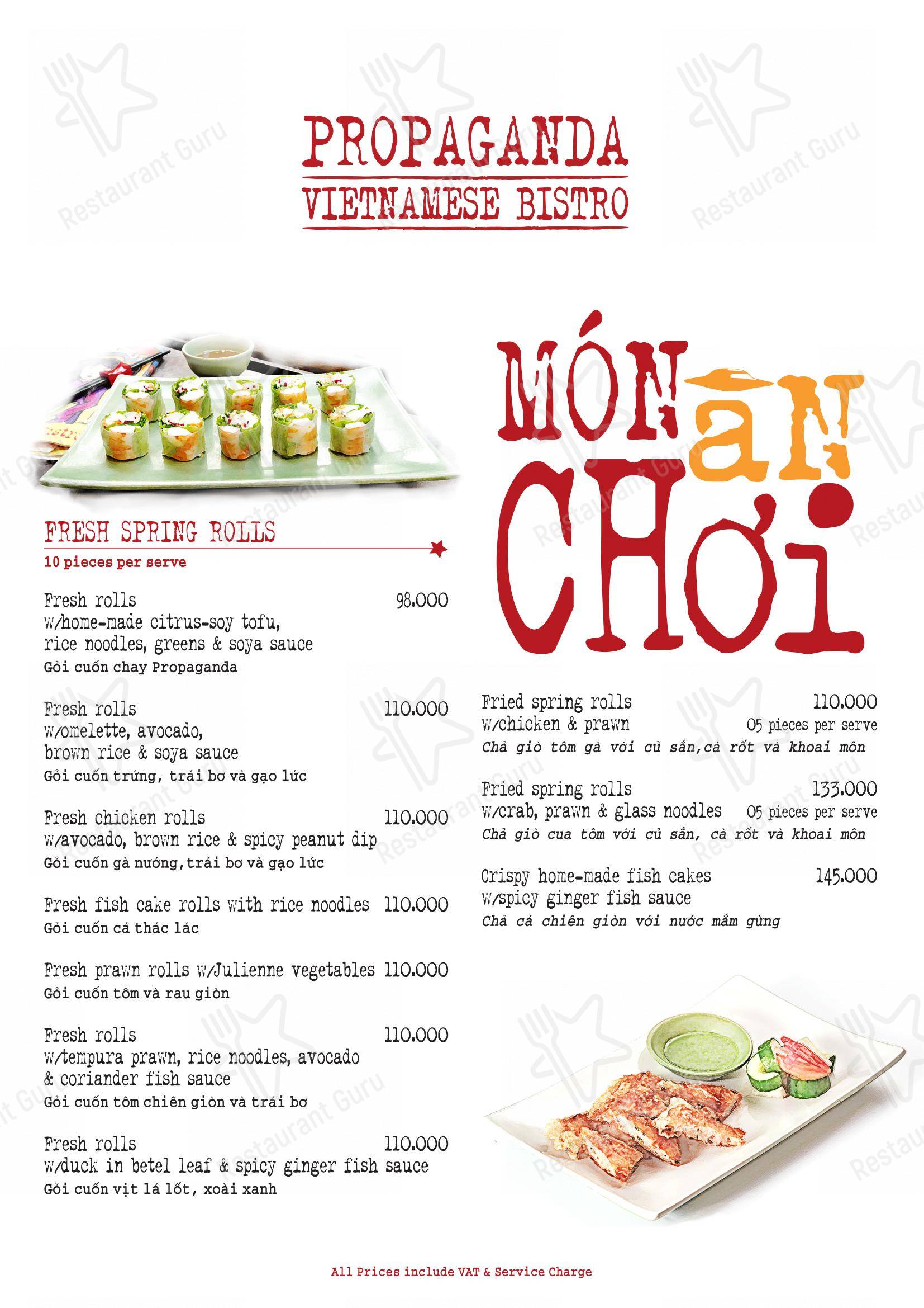 Menu at Propaganda Vietnamese Bistro restaurant, Ho Chi Minh City