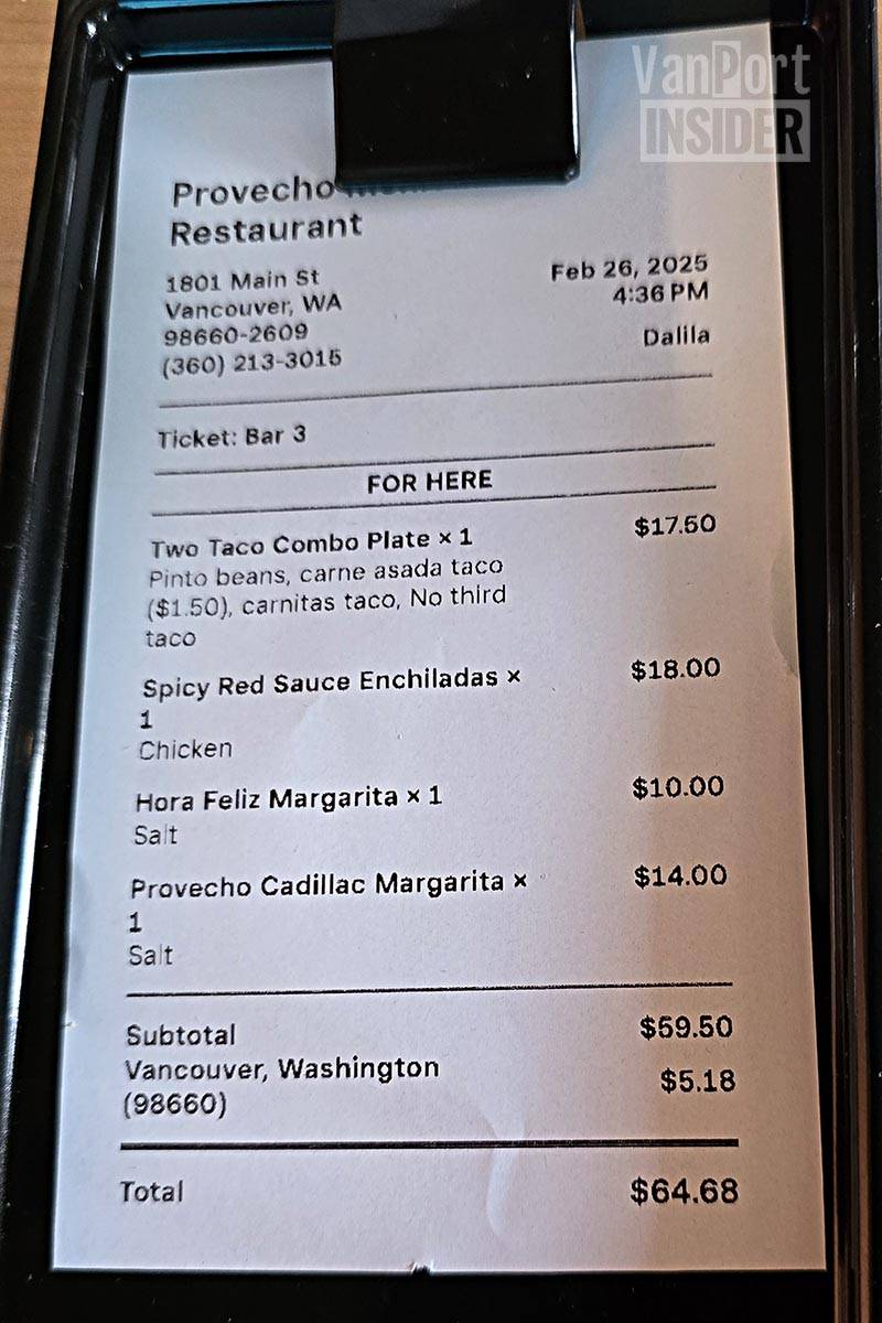 Menu at Provecho restaurant, Vancouver