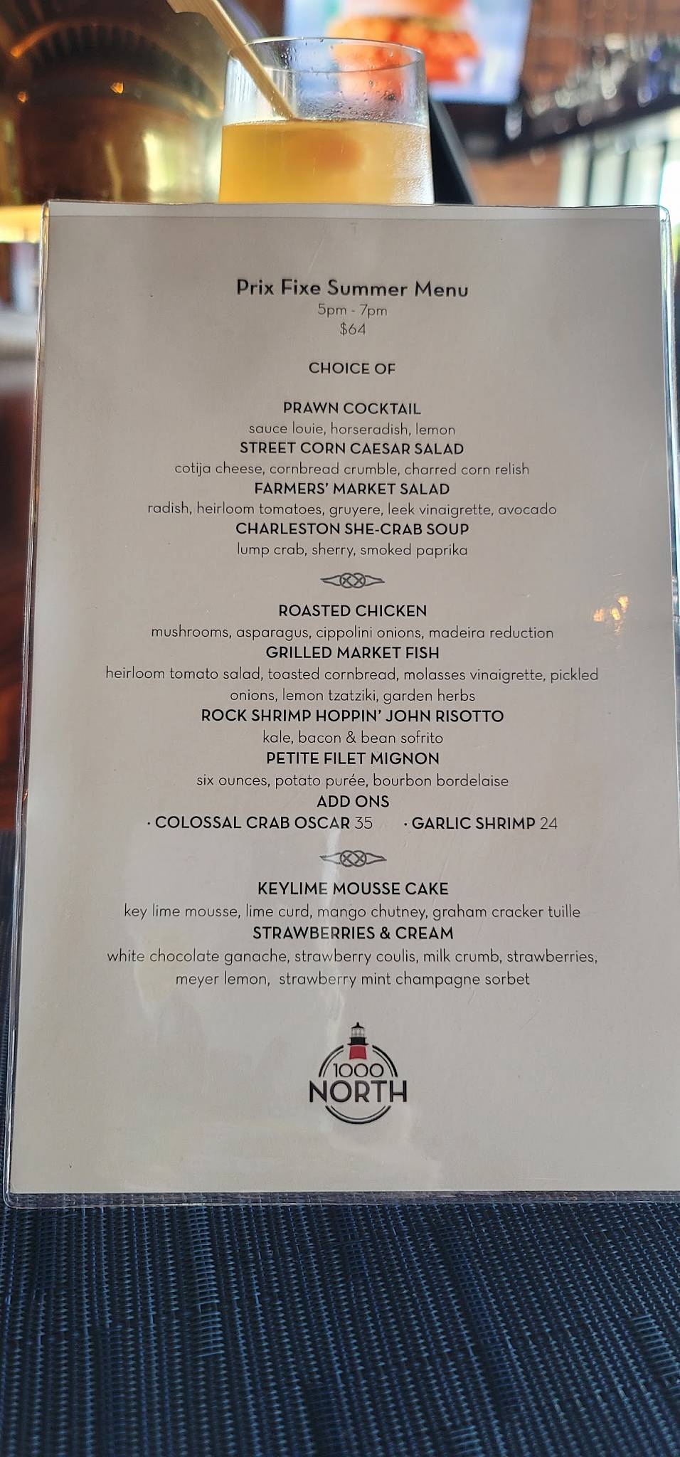 Menu at 1000 NORTH pub & bar, Jupiter