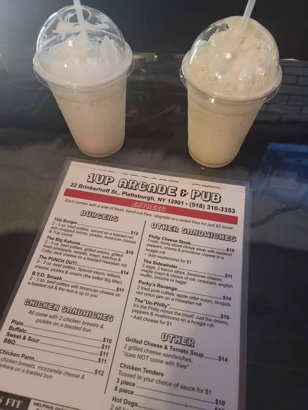 Menu at 1UP Arcade & Pub, Plattsburgh