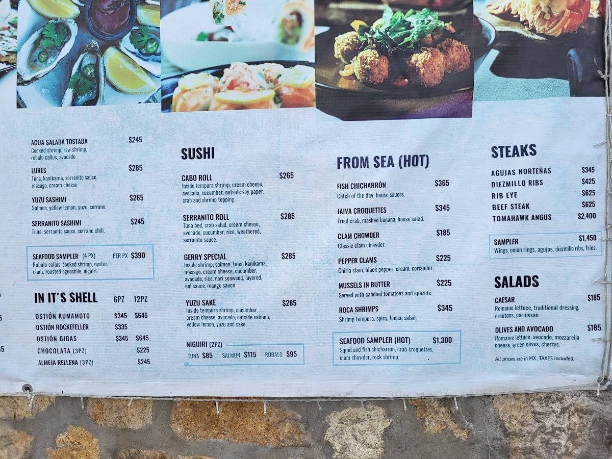 Menu at Agua Salada pub & bar, Cabo San Lucas