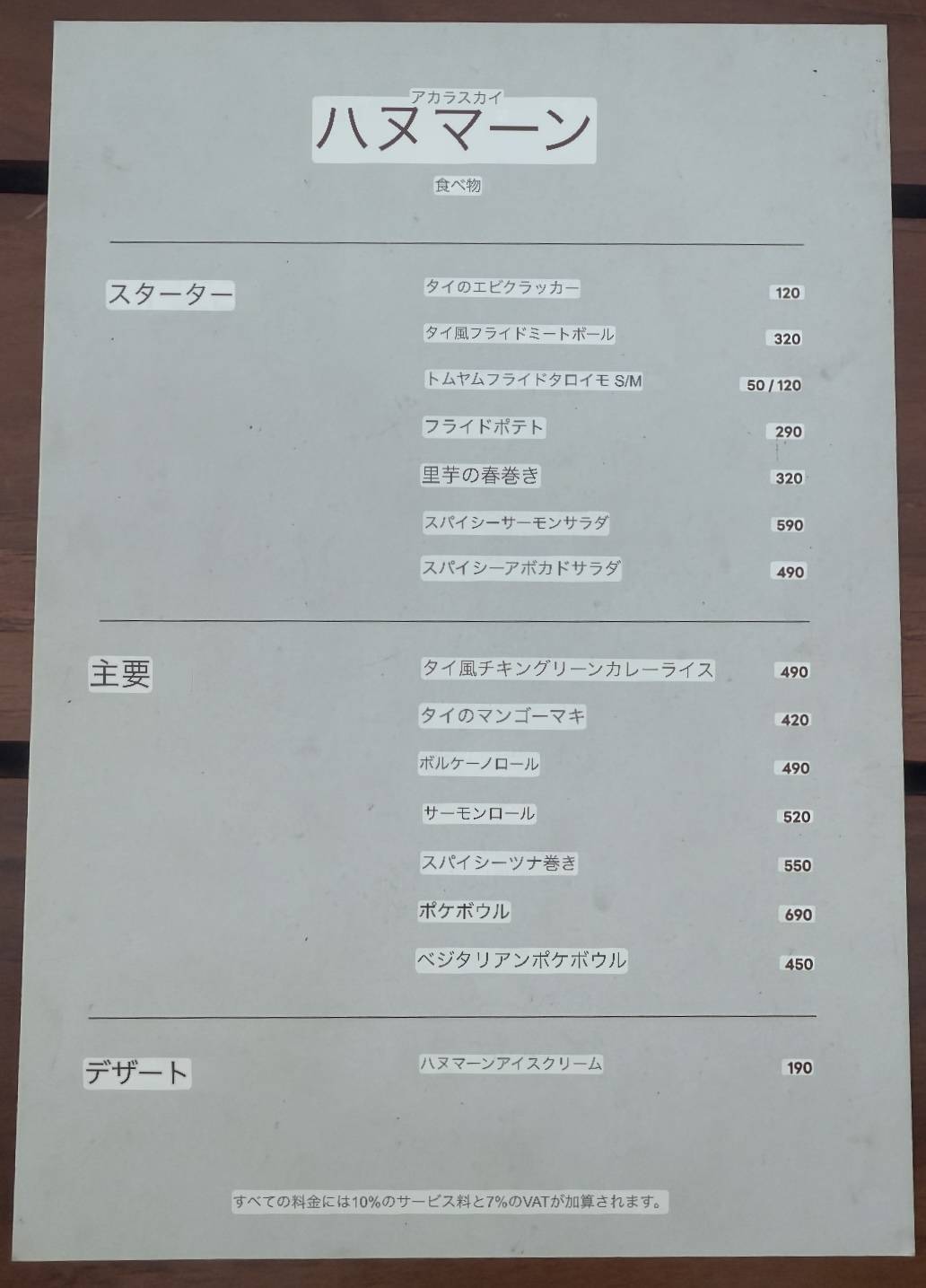 Menu at Akara Sky Hanuman Bangkok restaurant, Bangkok