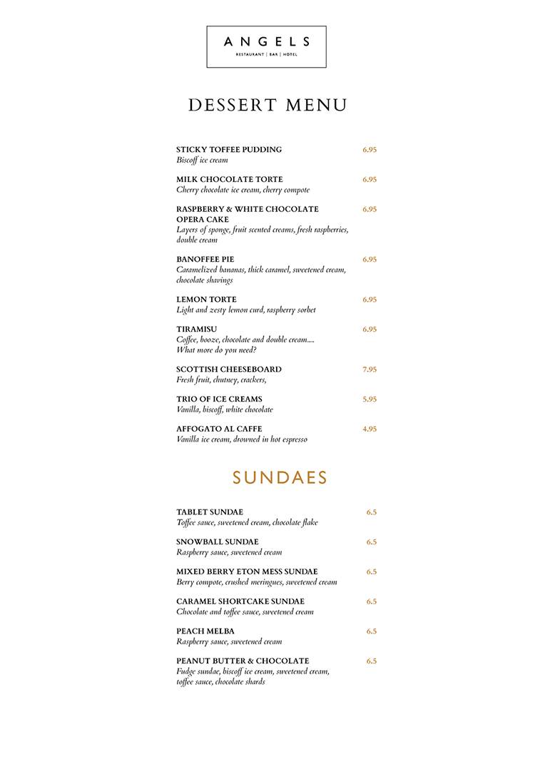 Menu at Angels Hotel Bar & Restaurant, Glasgow
