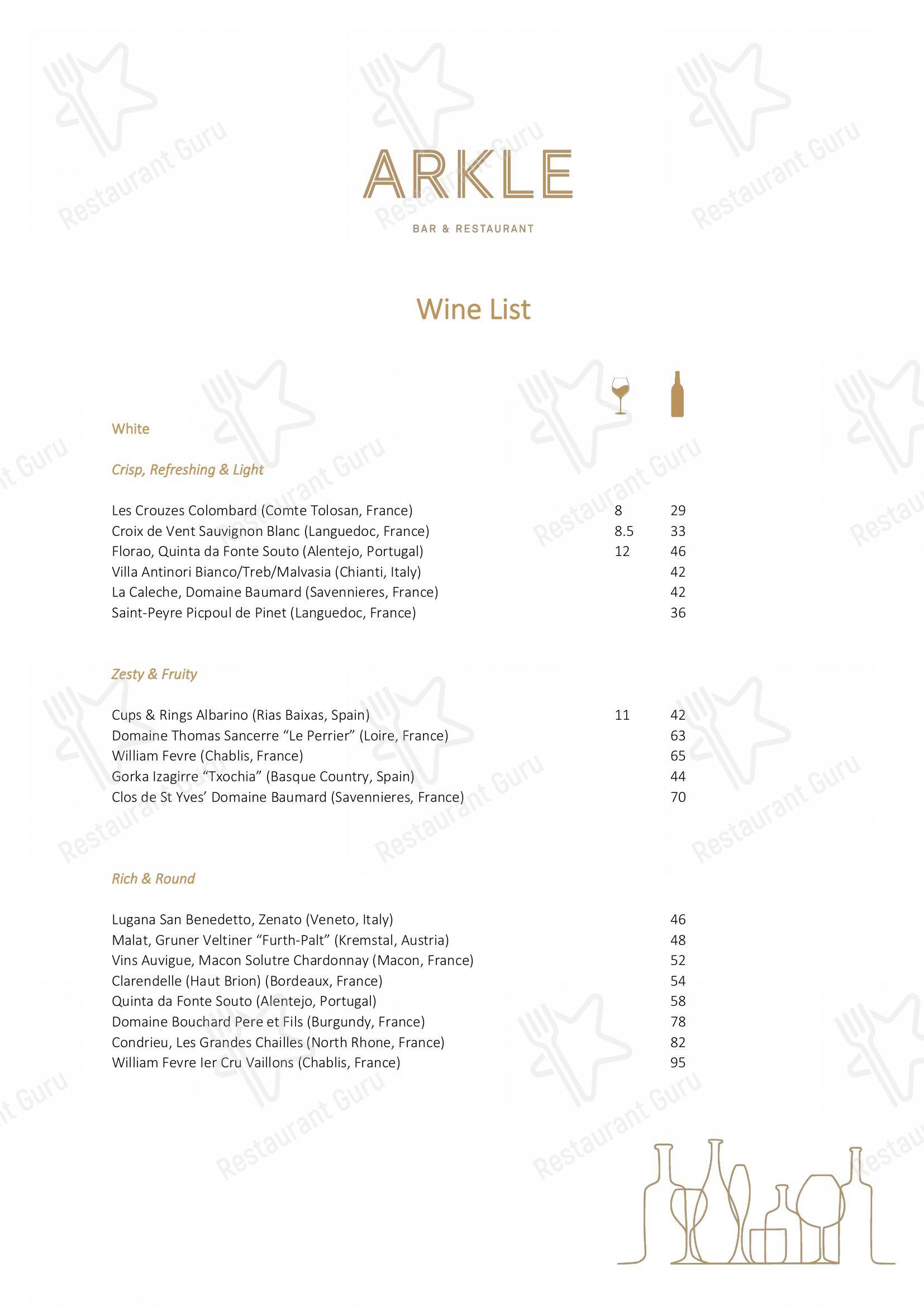 Menu at Arkle Bar & Restaurant, Maynooth