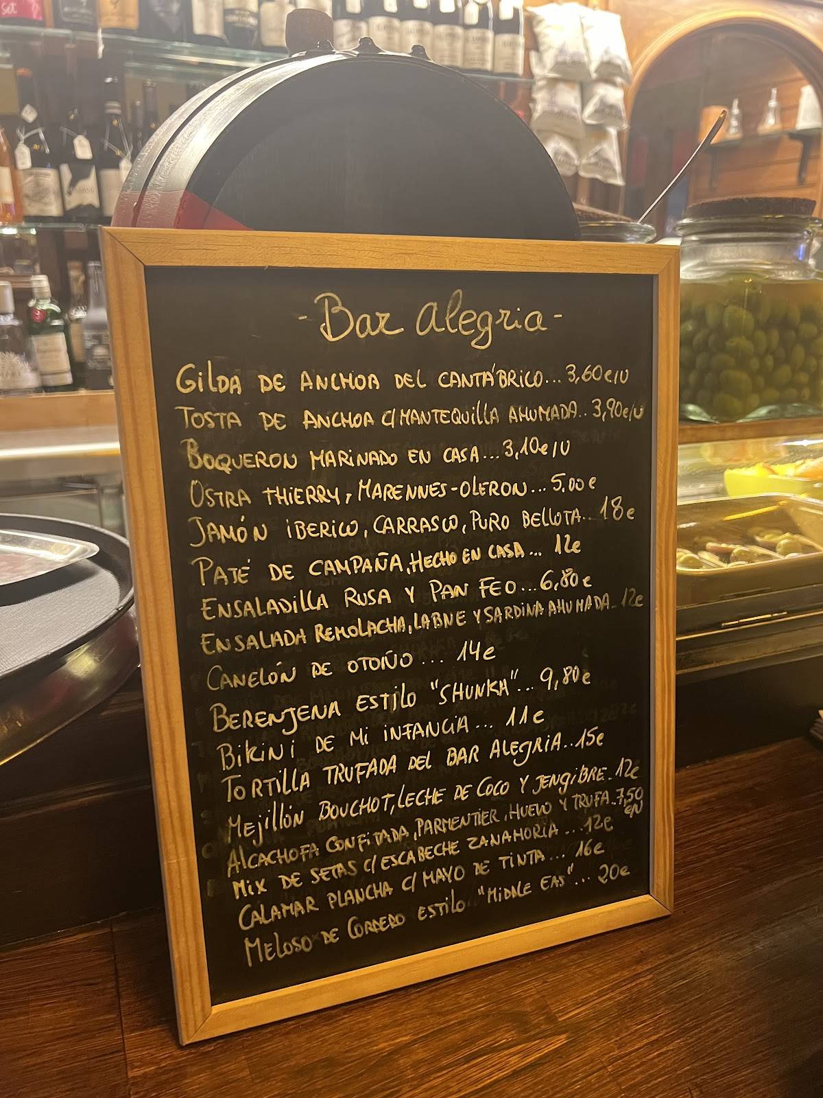 Carta de Bar Alegria, Barcelona, Carrer del Comte Borrell