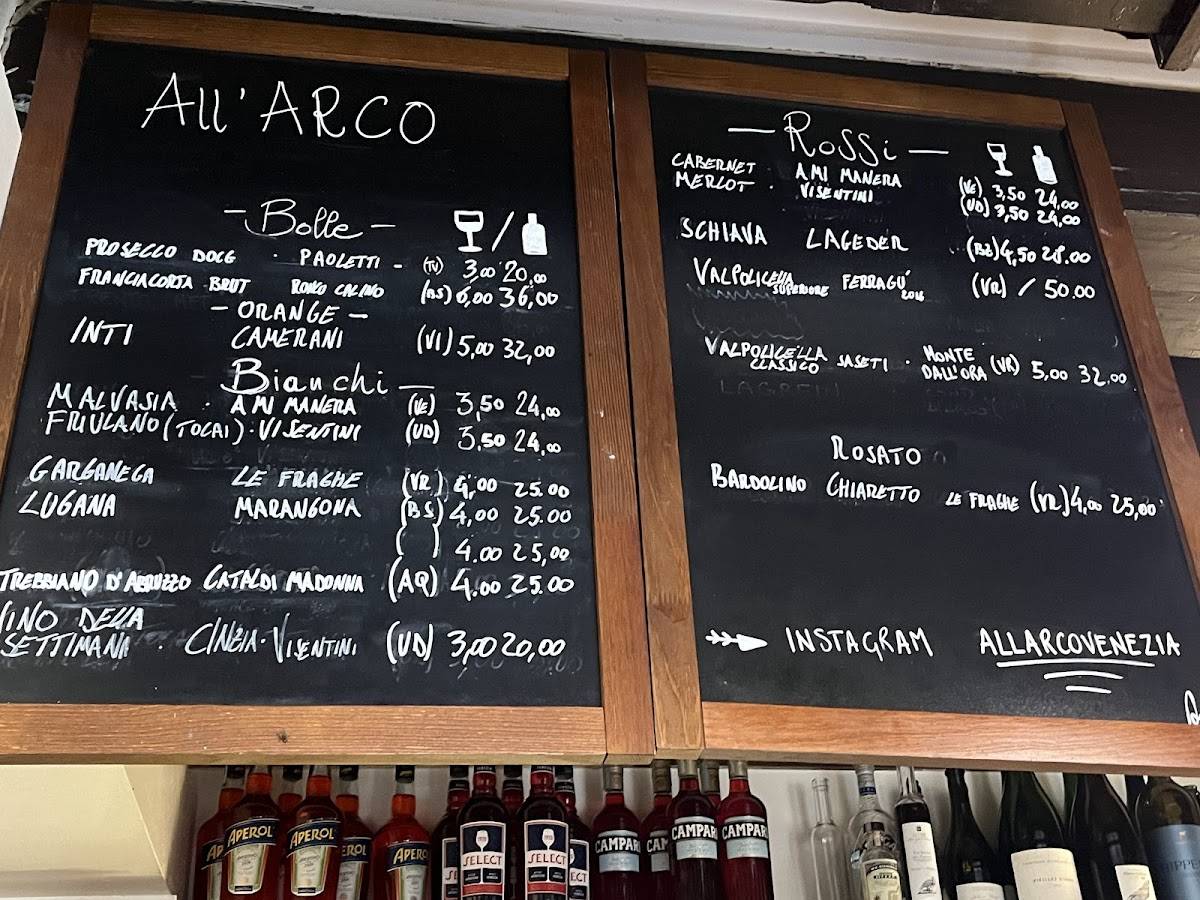 Menu at Bar All'Arco, Venice