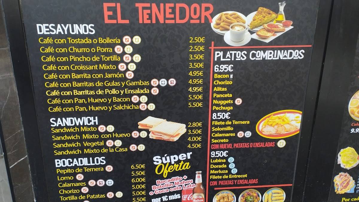 Carta de Bar-Restaurante El Tenedor, Madrid