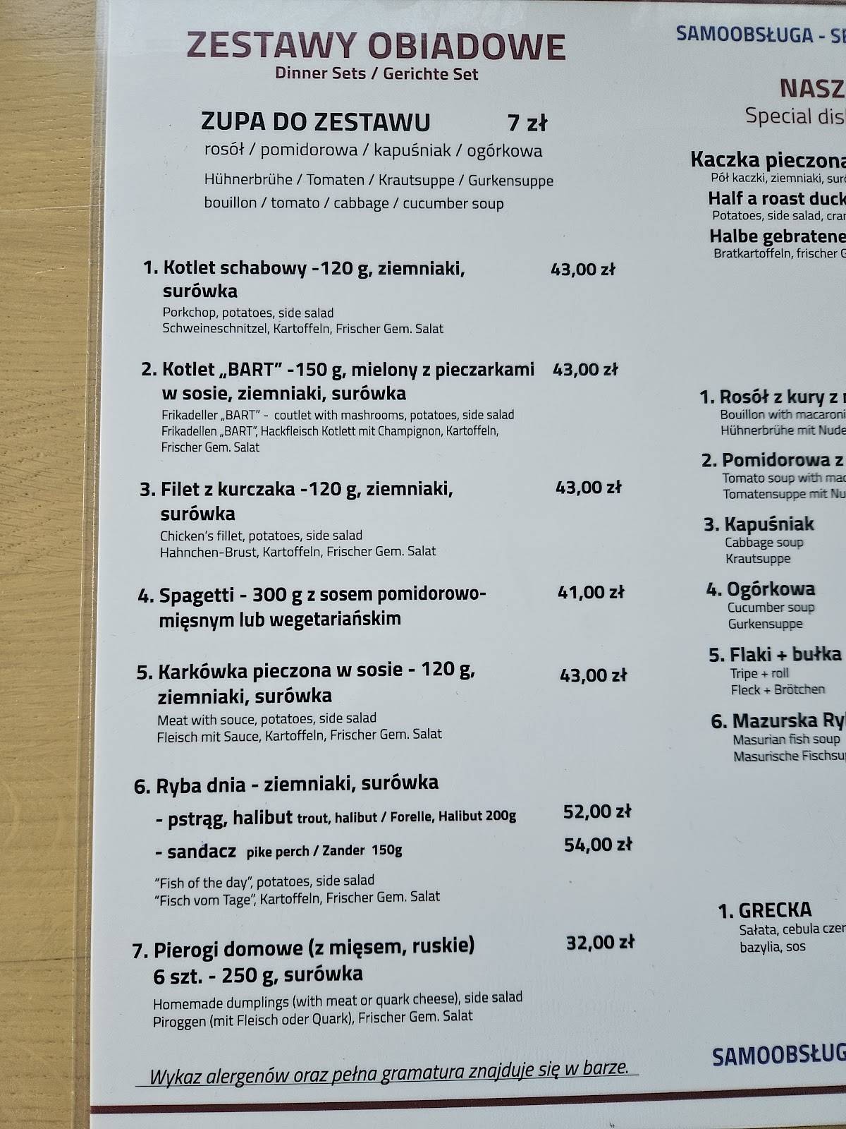 Menu at Bart, Mikolajki