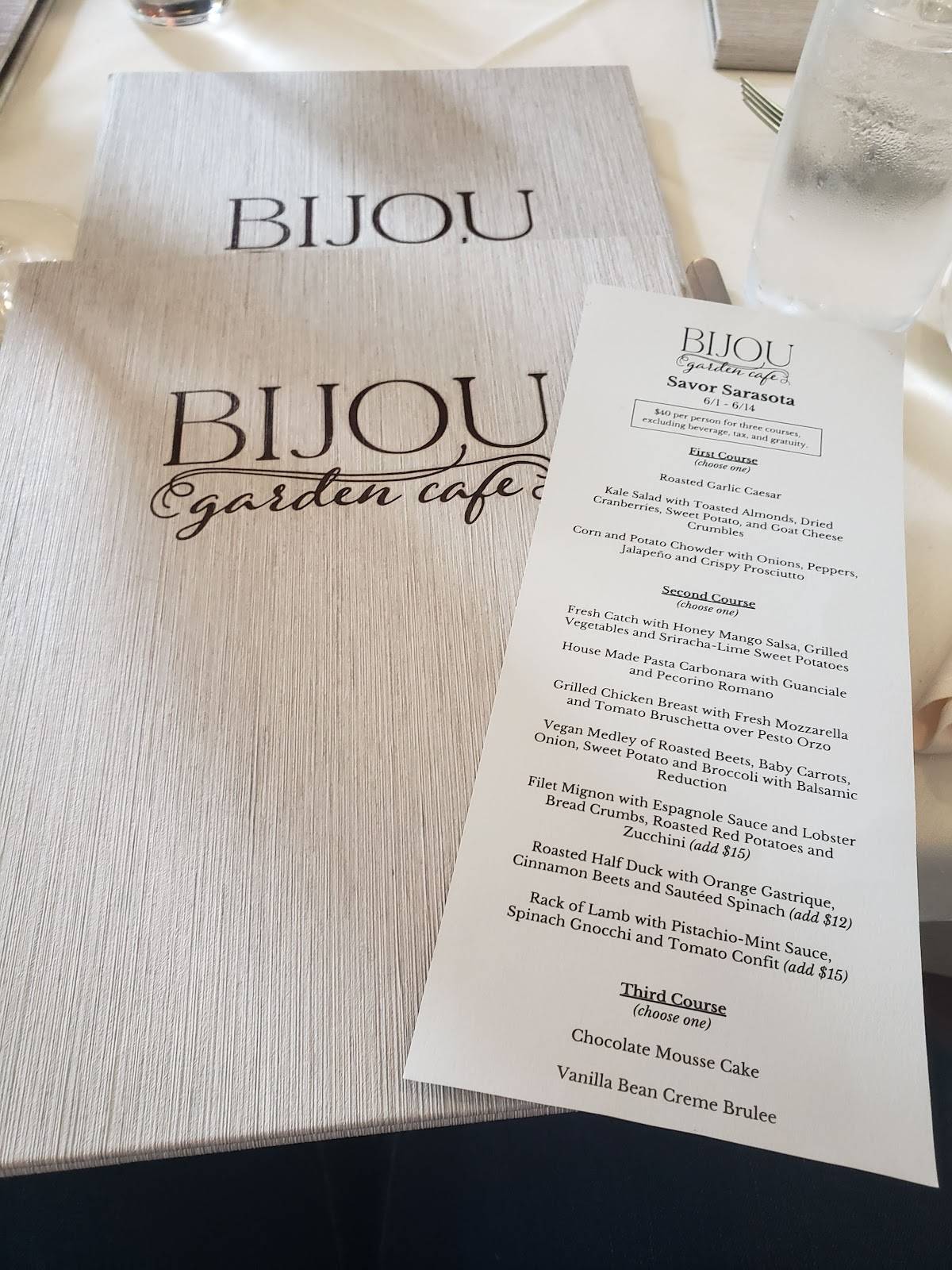 Menu at Bijou Garden Cafe, Sarasota