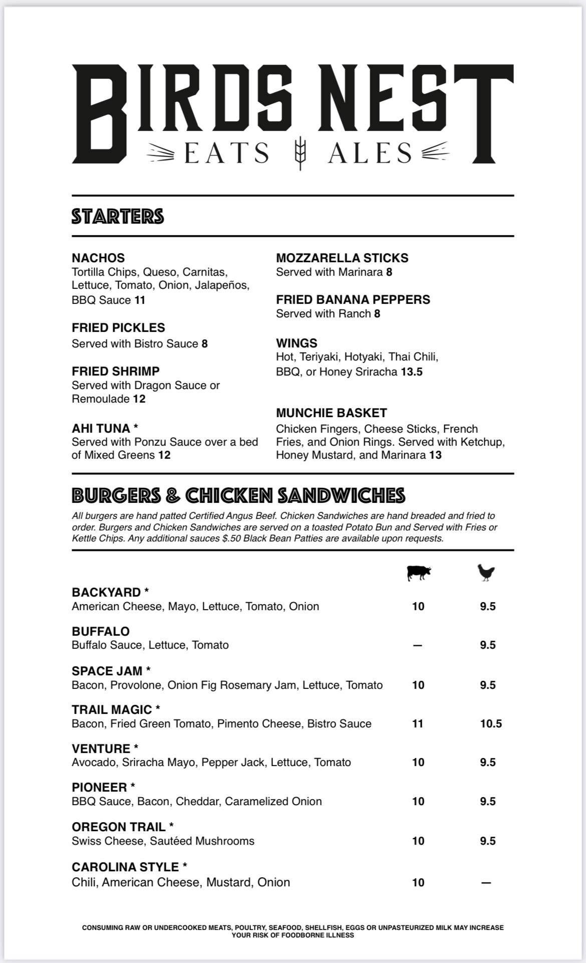 Menu at Birds Nest pub & bar, Florence
