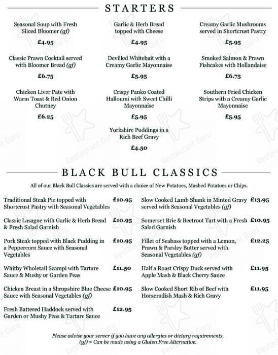 Menu at Escrick Black Bull pub & bar, Escrick
