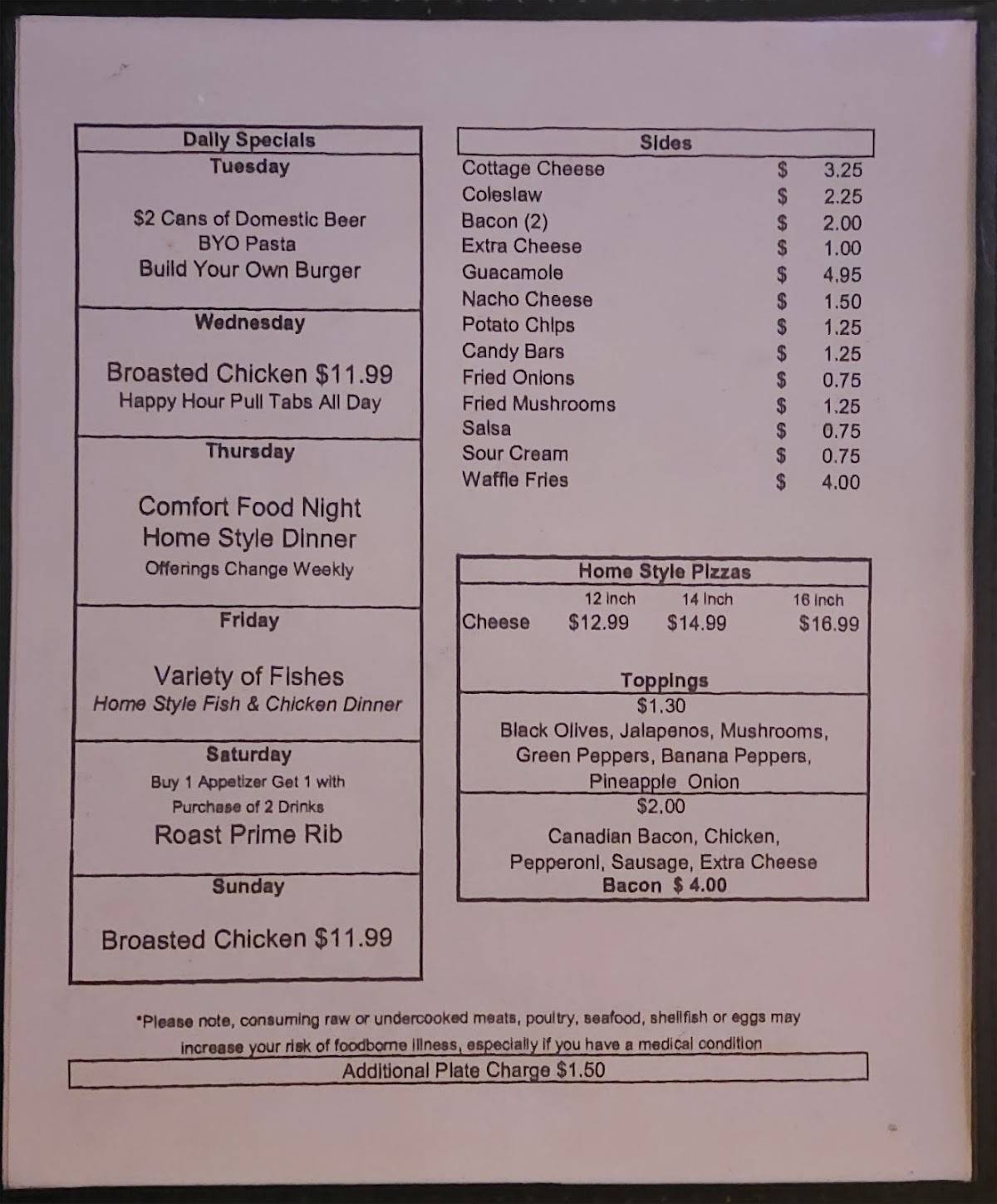 Menu at Black Frog Grille pub & bar, Sullivan