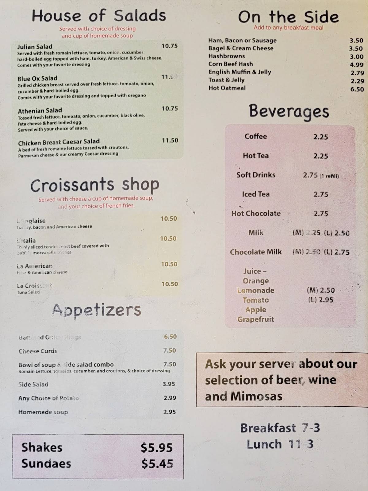 Menu at Blue Ox Restaurant, Monroe