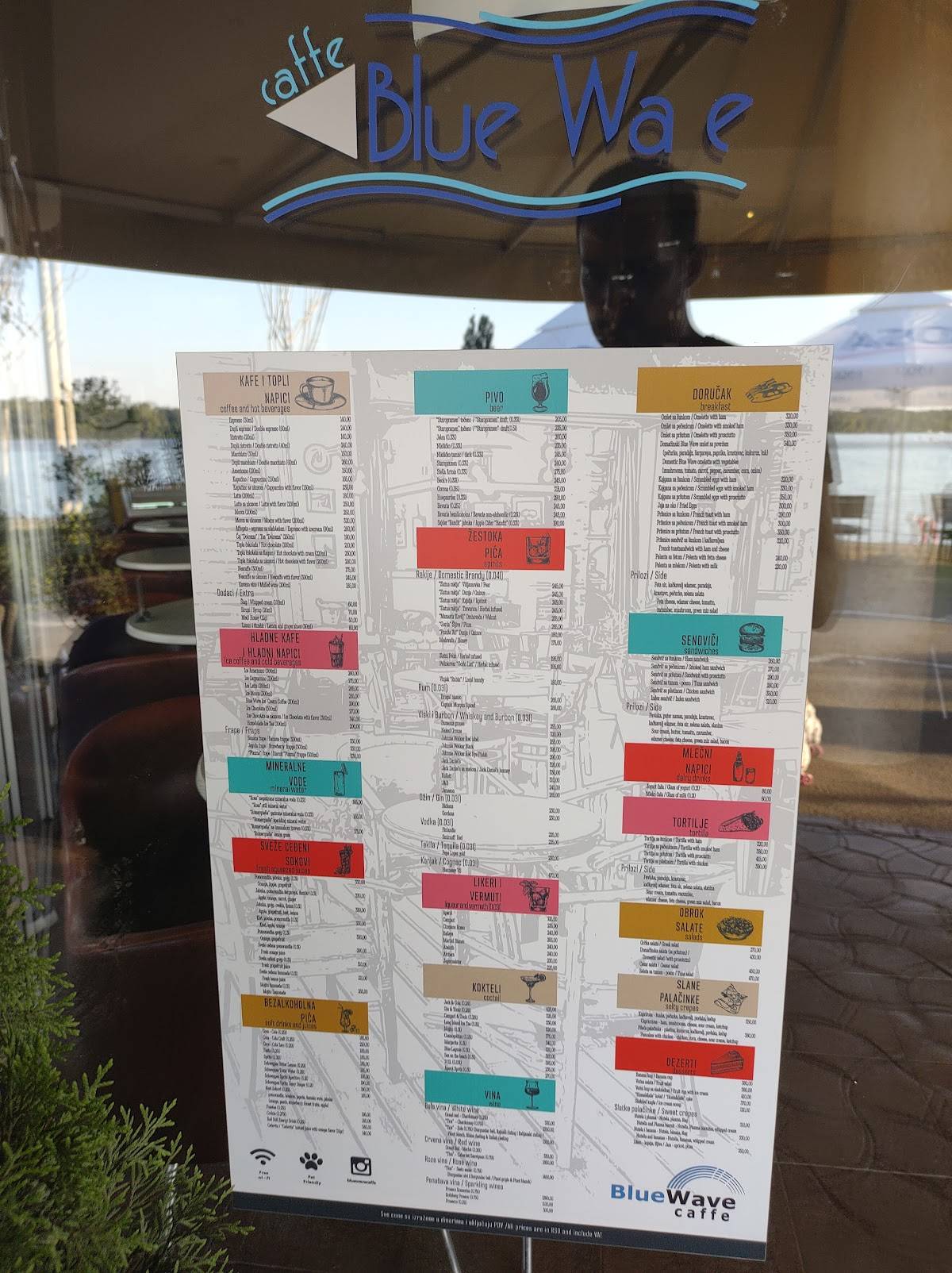 Menu at Blue wave caffe restaurant, Belgrade