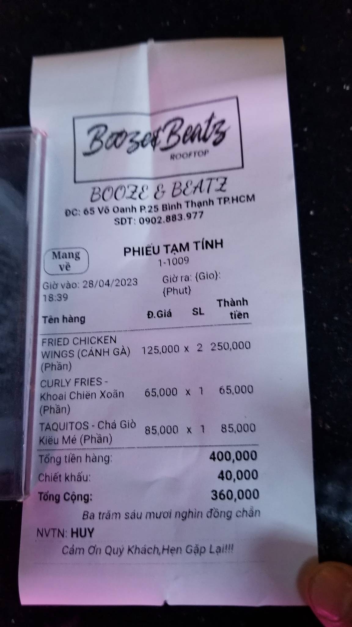 Menu at Booze & Beatz Rooftop pub & bar, Ho Chi Minh City
