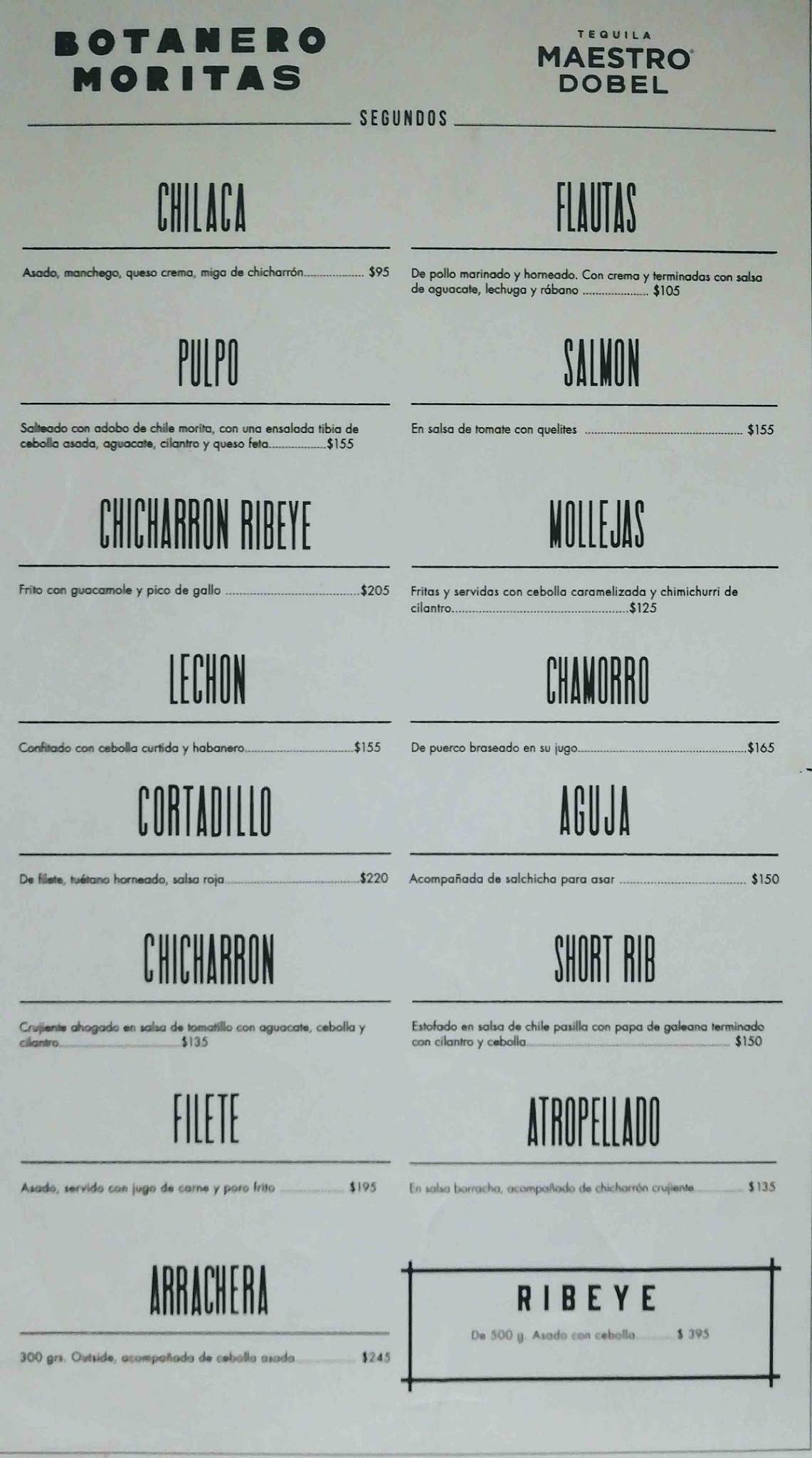 Carta del pub y bar Botanero Moritas Insurgentes, Monterrey, Av ...