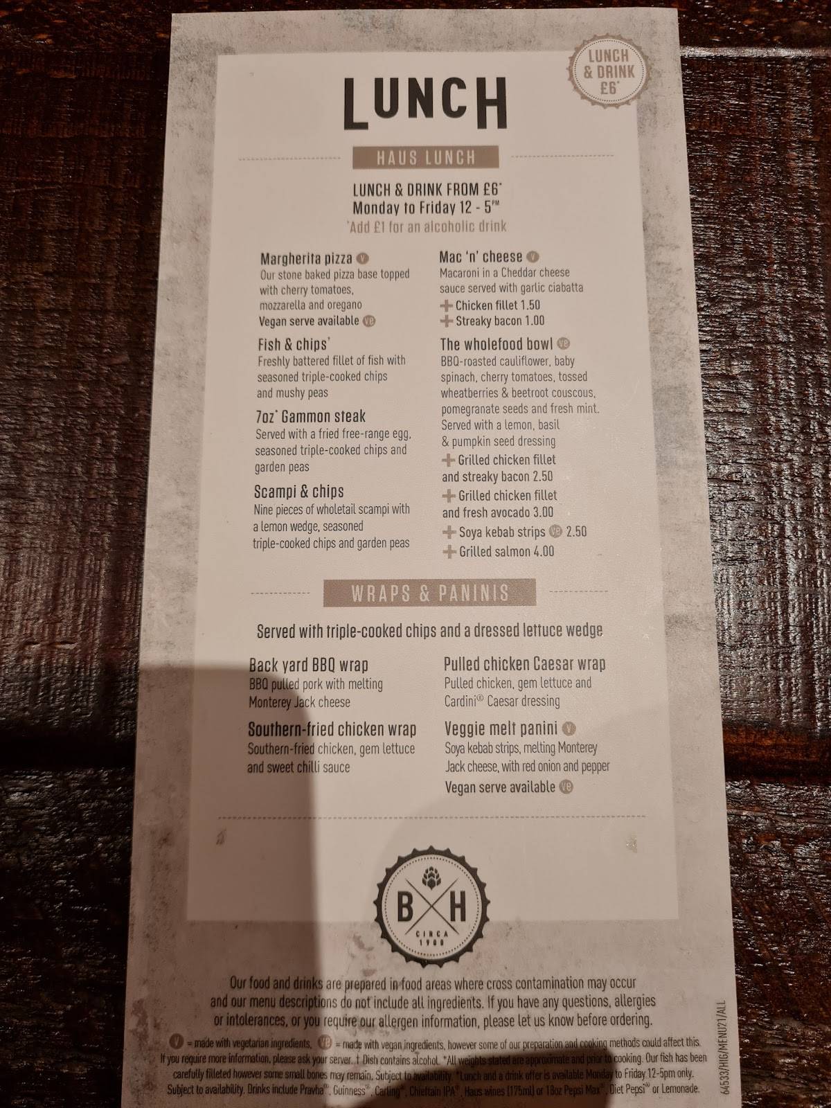 Menu at Brass Haus pub & bar, Bournemouth