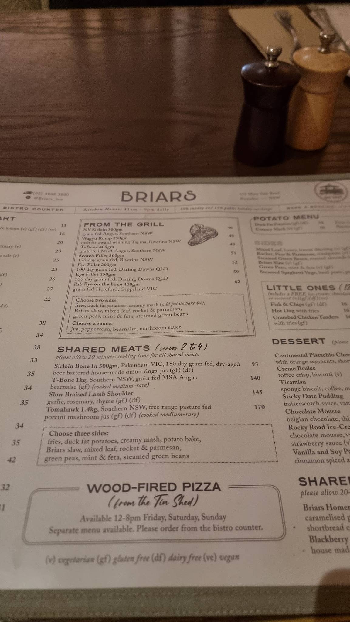 Menu at Briars Inn pub & bar, Burradoo, BRIARS INN