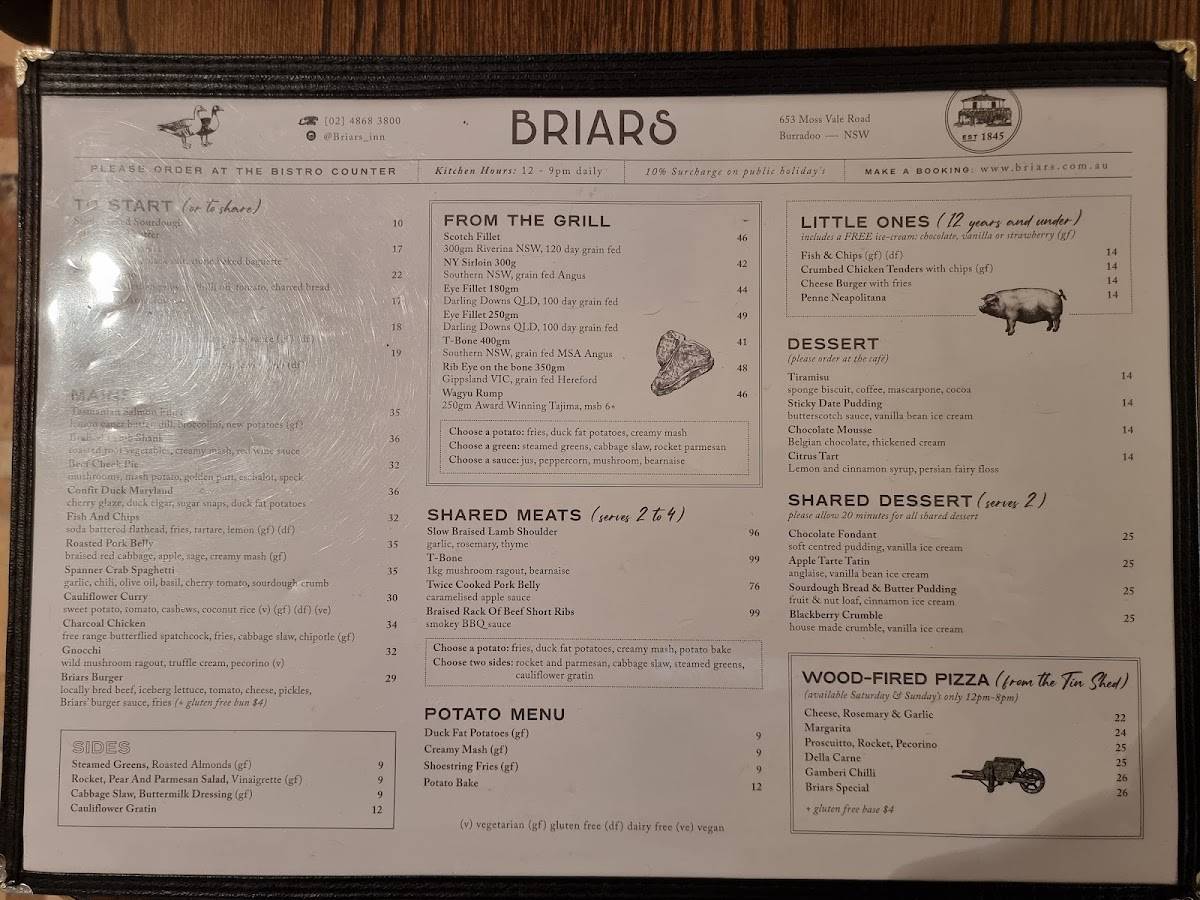 Menu at Briars Inn pub & bar, Burradoo, BRIARS INN