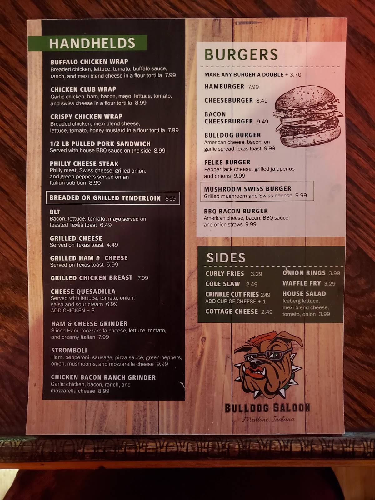 Menu at Bull Dog Saloon pub & bar, Mentone