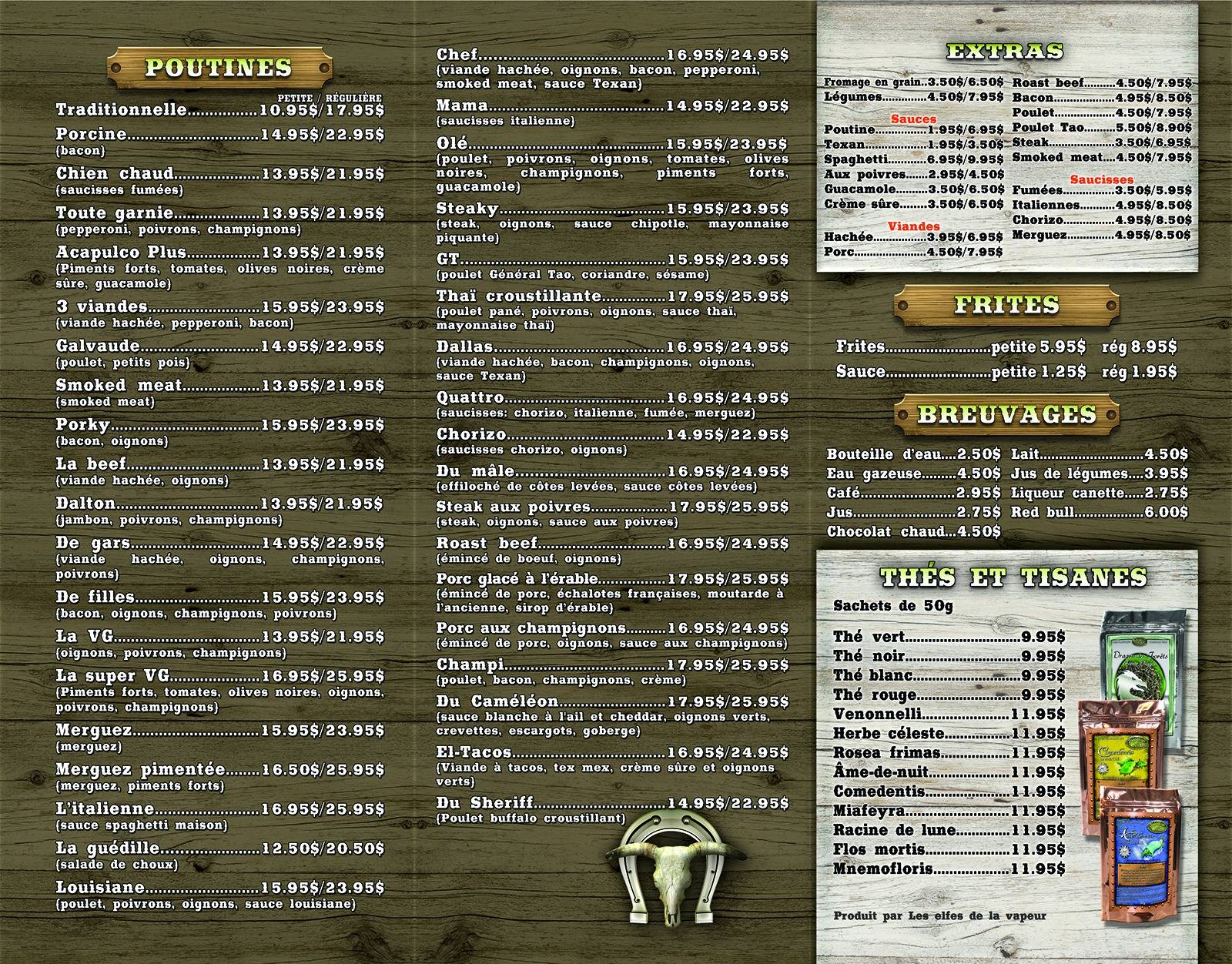 Menu au Caméléon Snack & Bar, Sherbrooke, Rue Galt O
