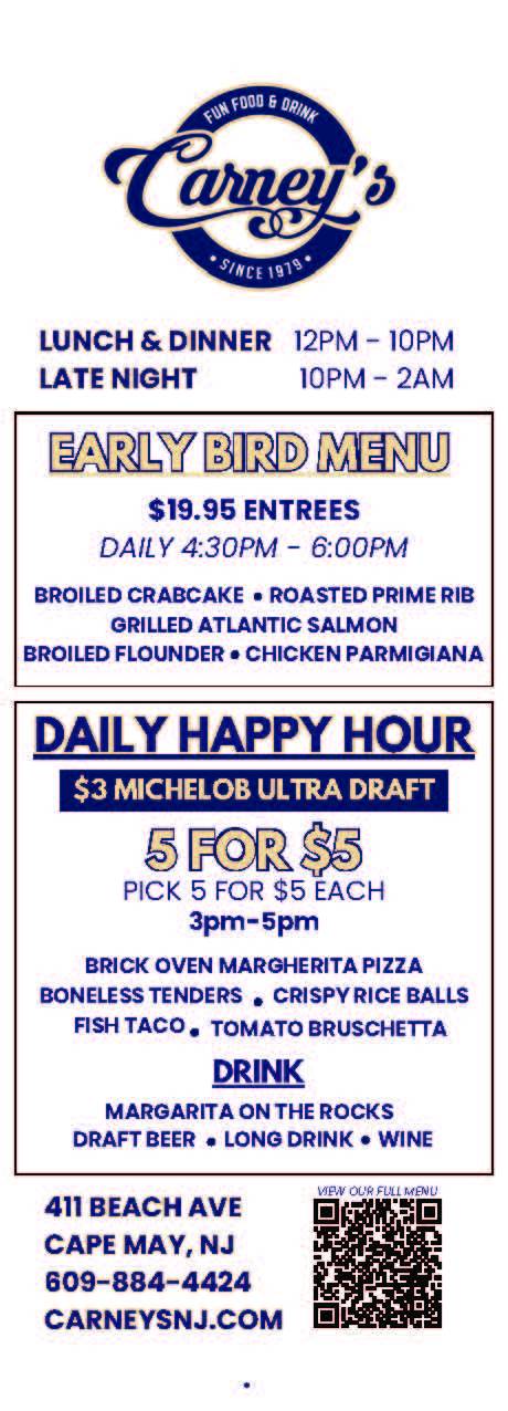 Menu at Carney's Restaurant & Bar, Cape May