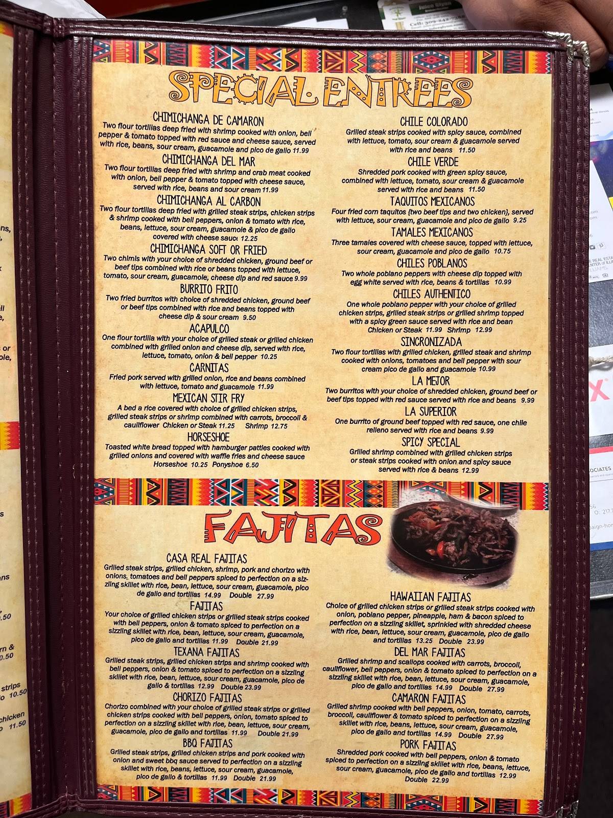 Menu at Casa Real Mexican Restaurant, Monticello
