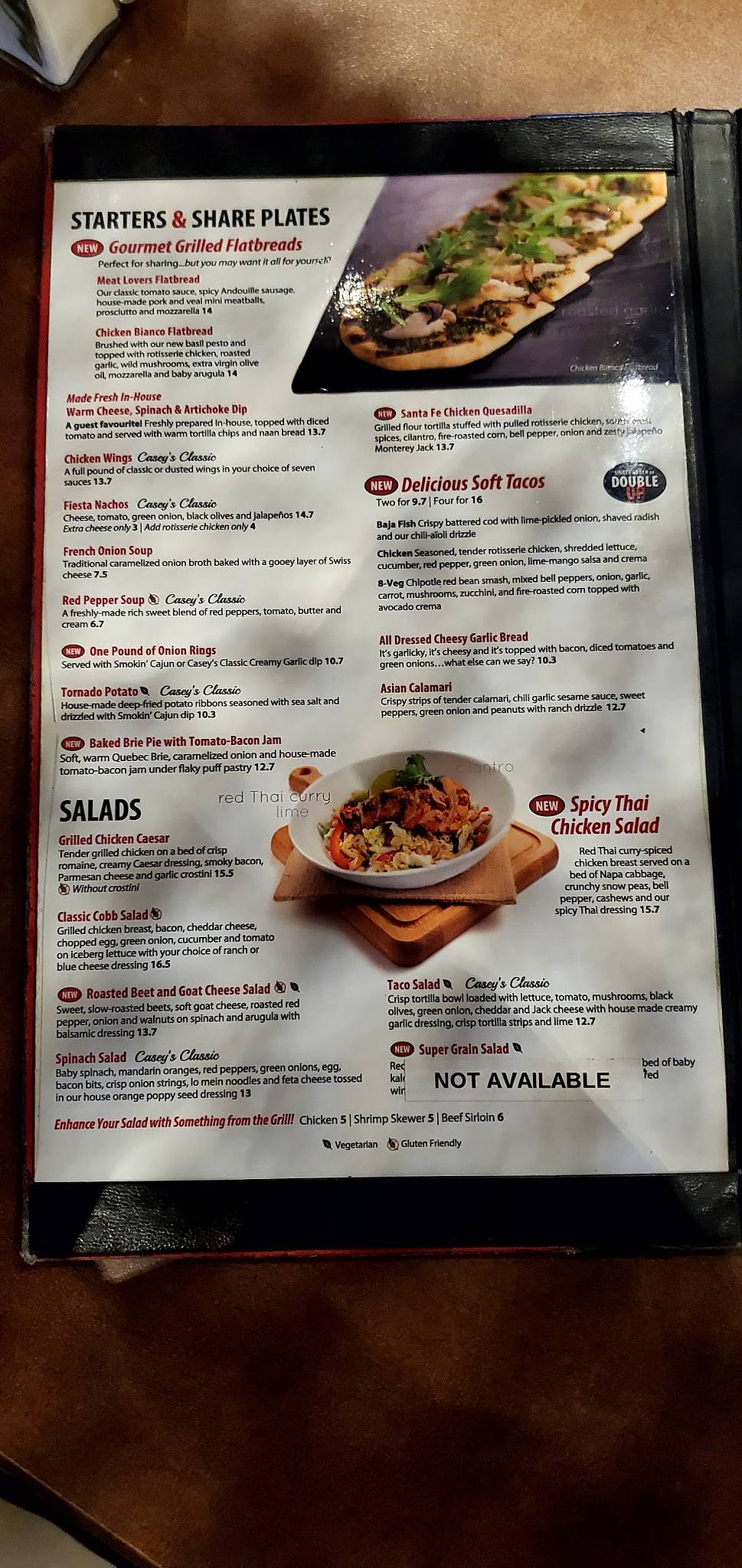 Menu at Casey’s Grill Bar, Timmins