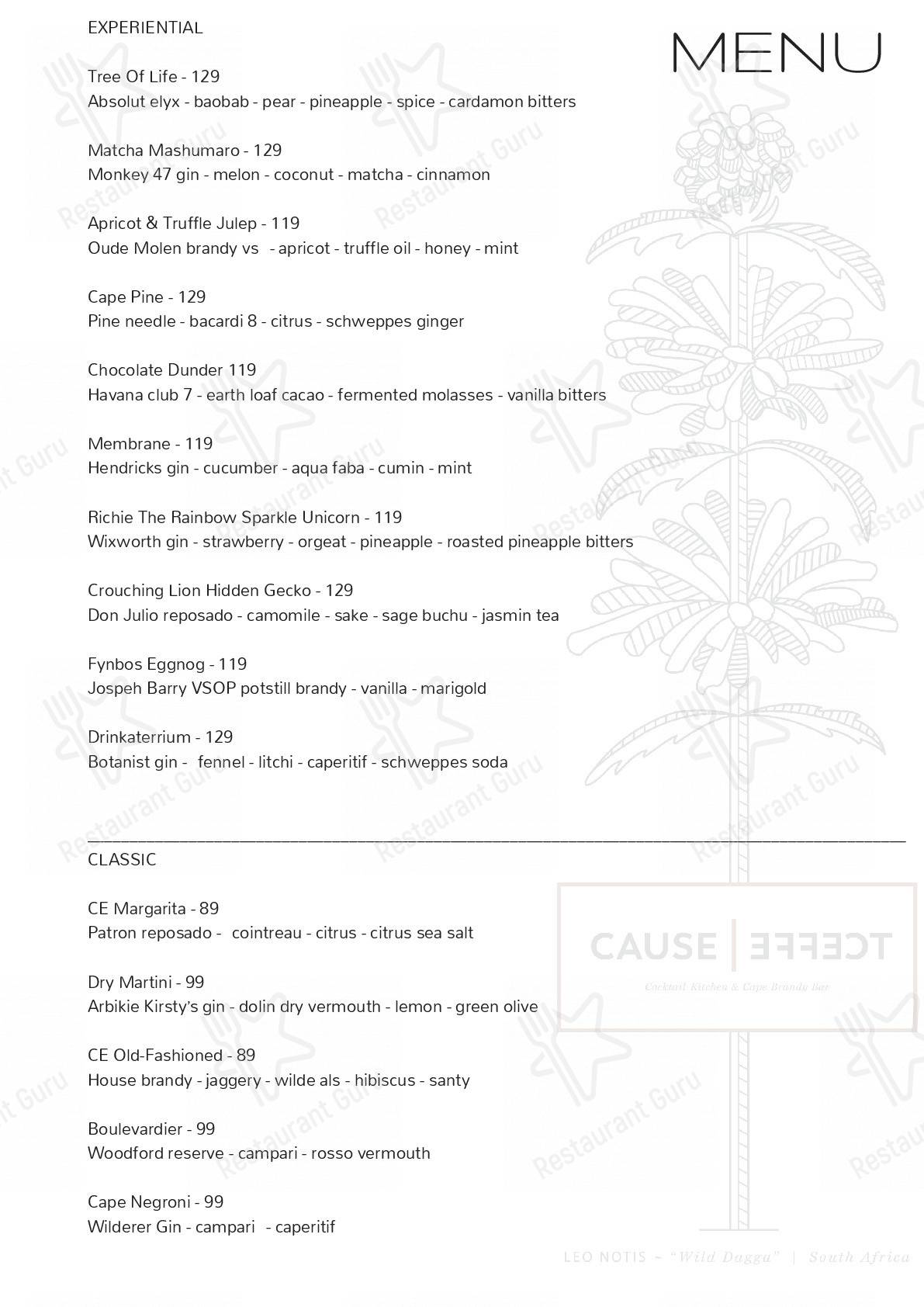 Menu at Cause Effect Cocktail Kitchen pub & bar, Cape Town, The Rocket Shed