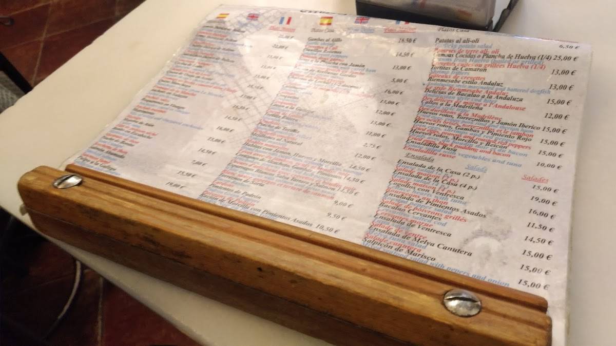 Carta del pub y bar Cervecería Cervantes, Madrid, Plaza Jesús 7
