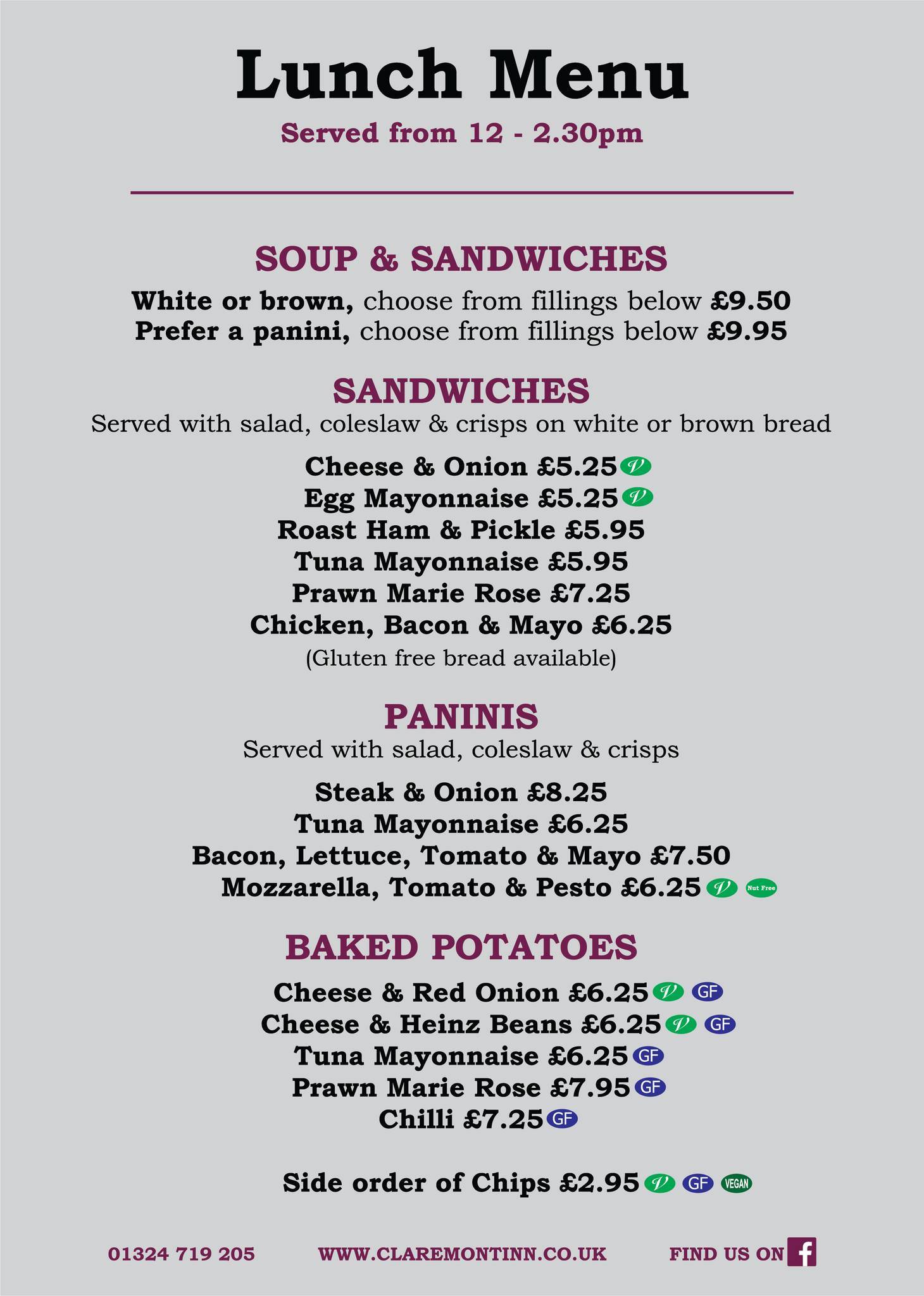 Menu at Claremont Inn pub & bar, Polmont