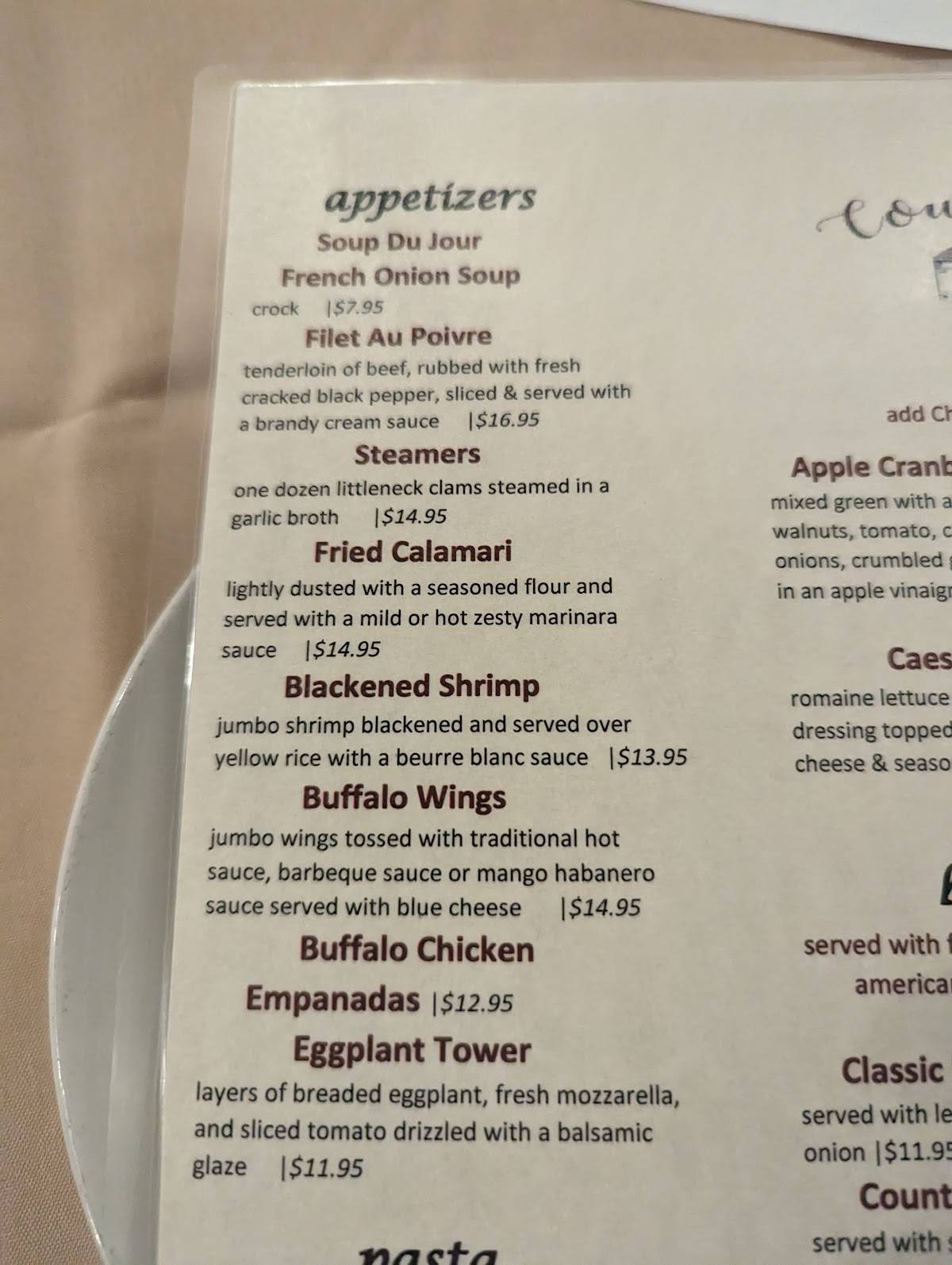 Menu at Country Cottage pub & bar, West Milford