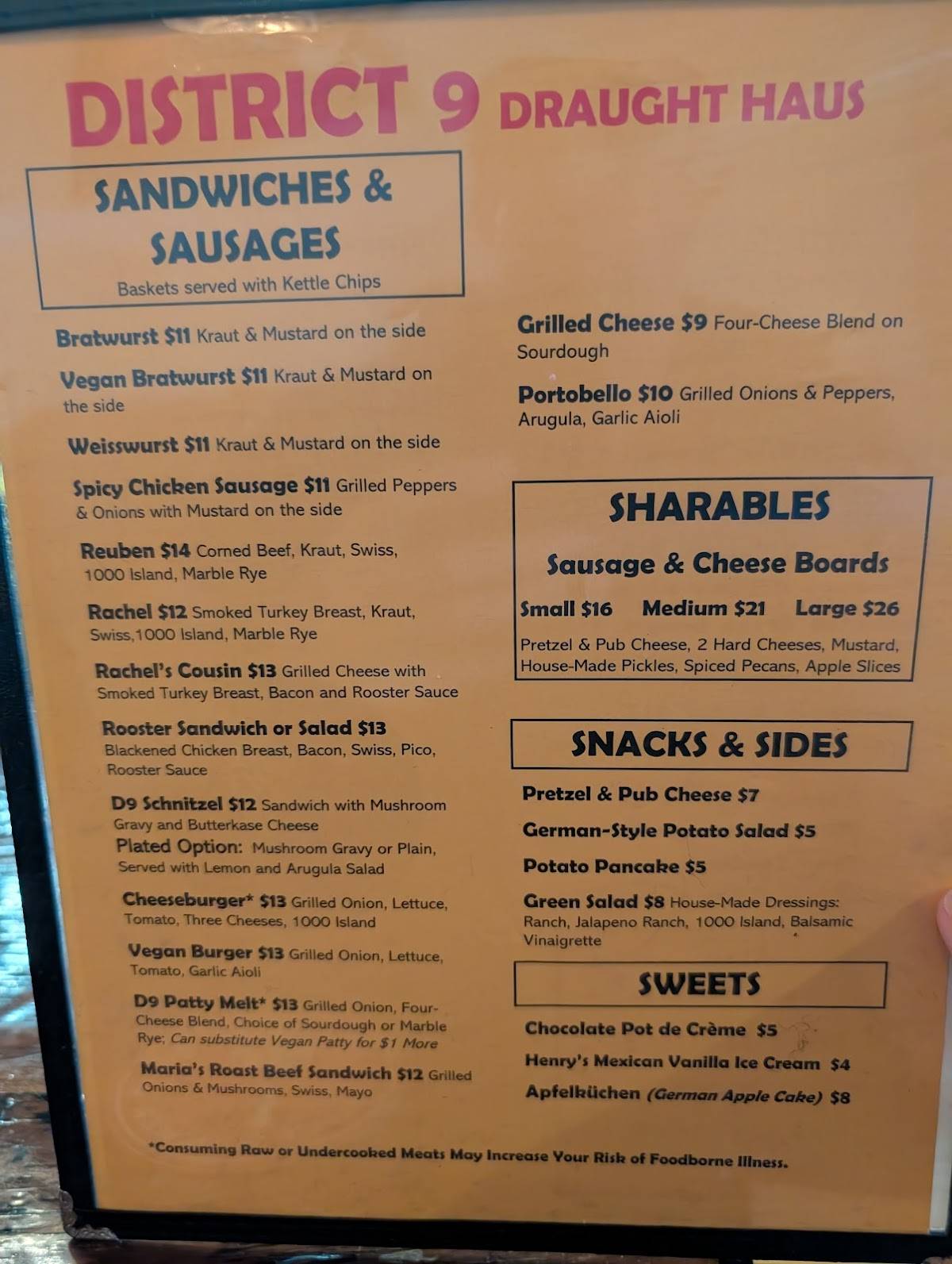 Menu at District 9 Draught Haus pub & bar, Dallas
