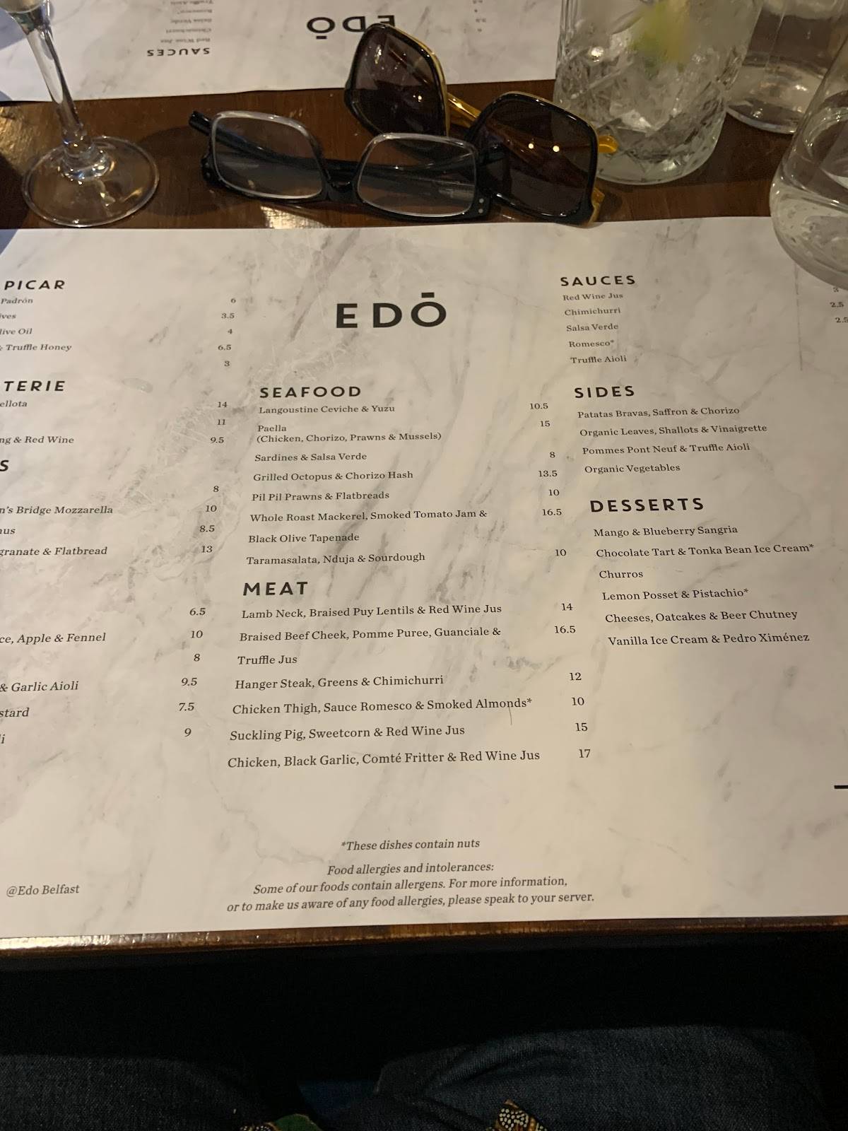 Menu at EDO Restaurant, Belfast