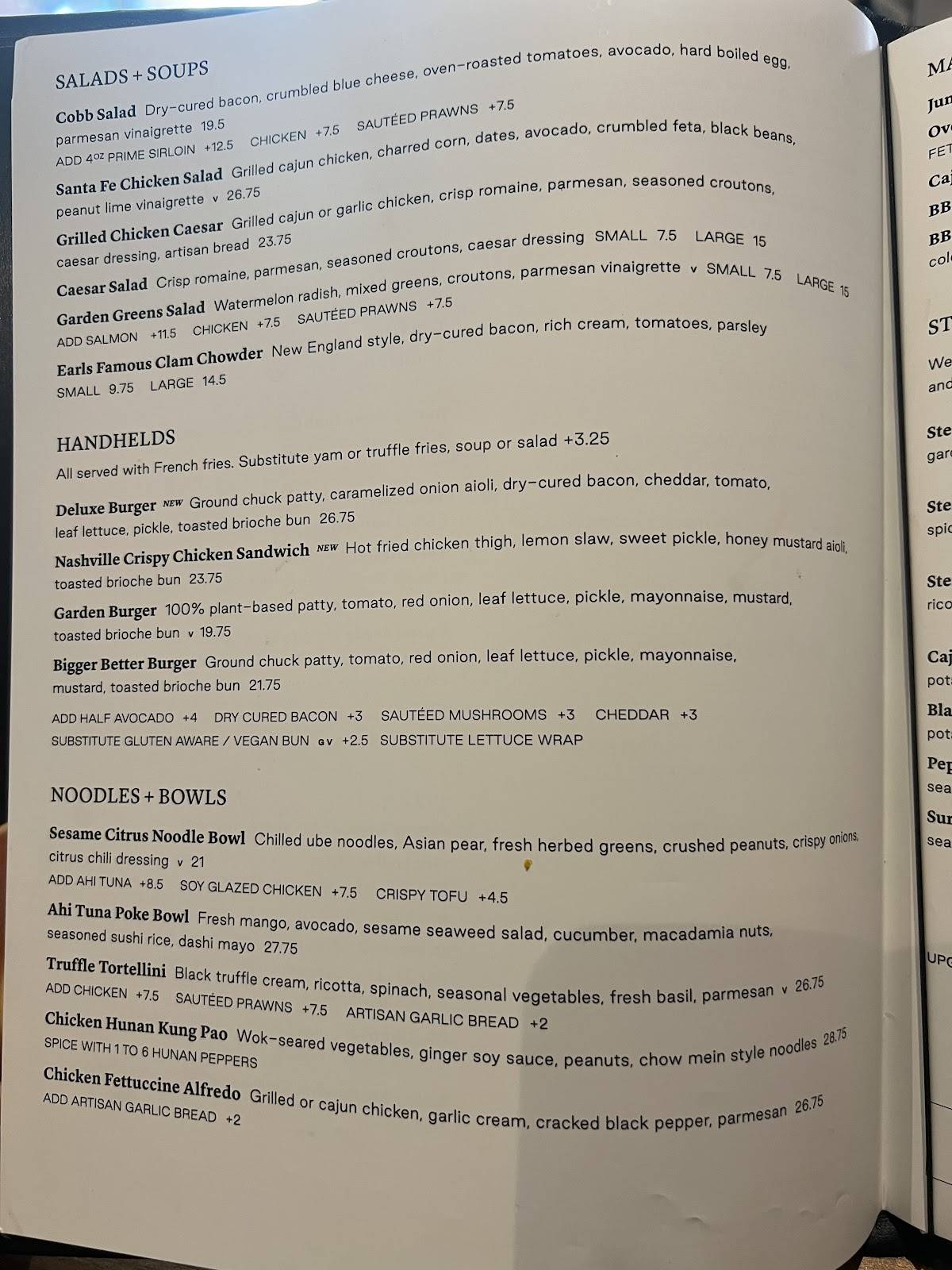 Menu at Earls Kitchen + Bar, London