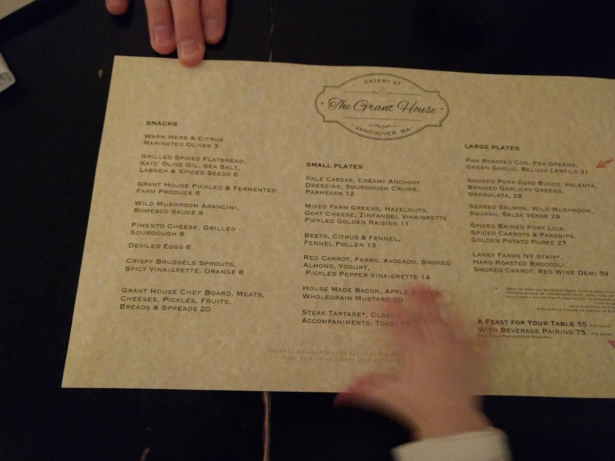 Menu at Eatery at the Grant House pub & bar, Vancouver