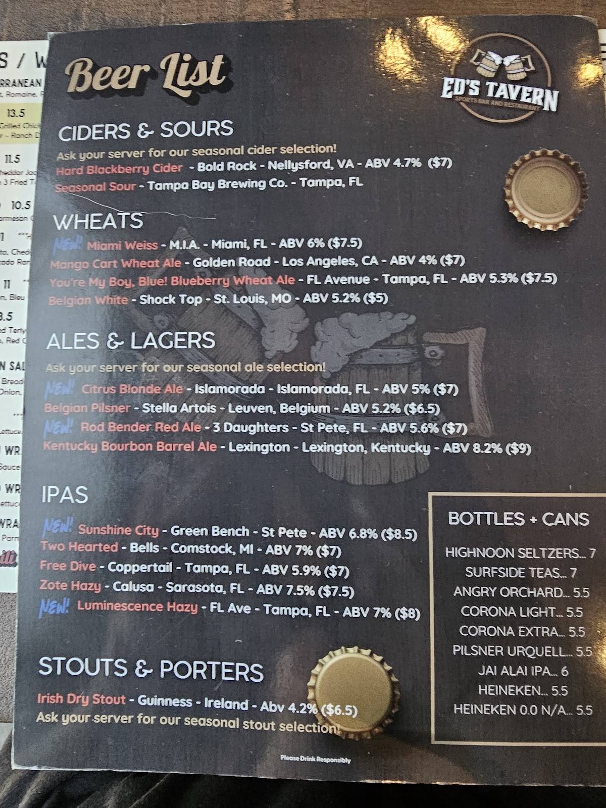 Menu at Ed's Tavern 64 pub & bar, Bradenton