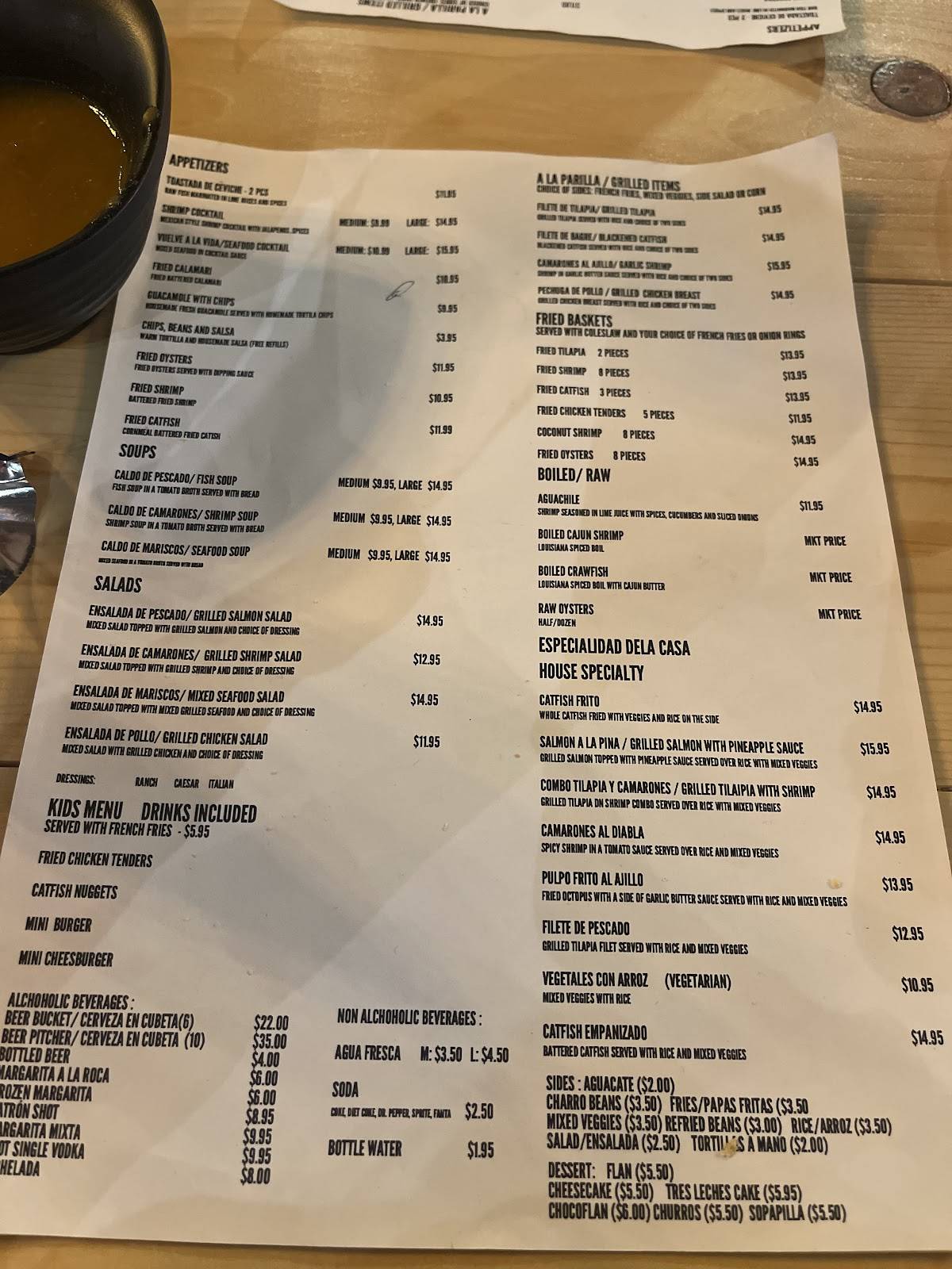 Carta de El Pulpito Mariscos Restaurant, Garland
