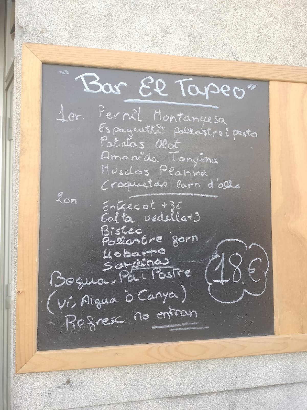 Carta del pub y bar El Tapeo, Banolas