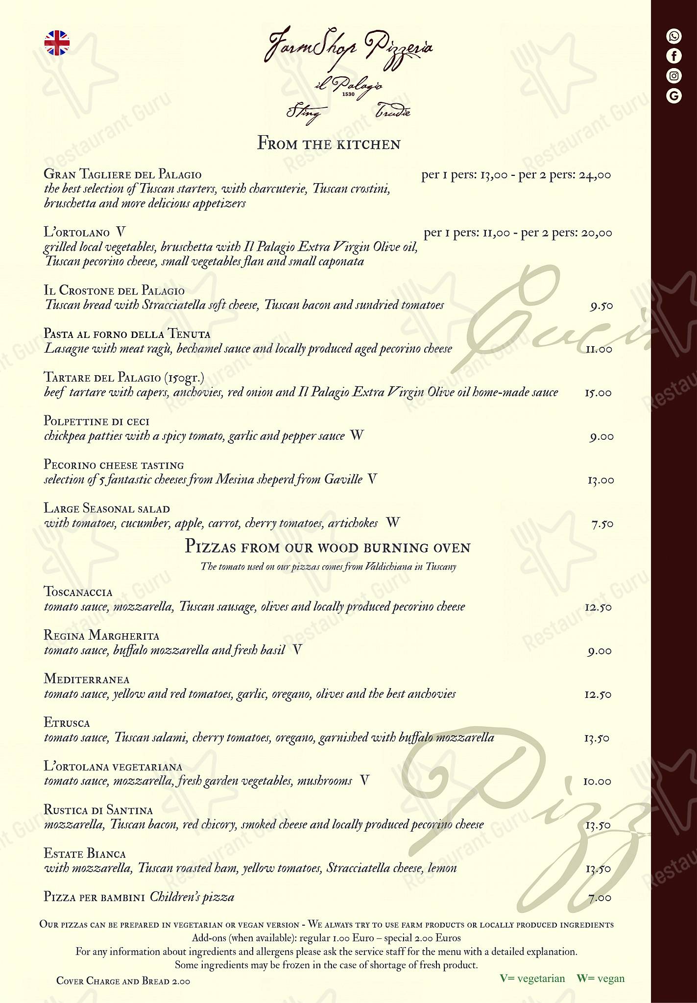 Carta de Farm Shop Pizzeria di Sting e Trudie, Figline Valdarno