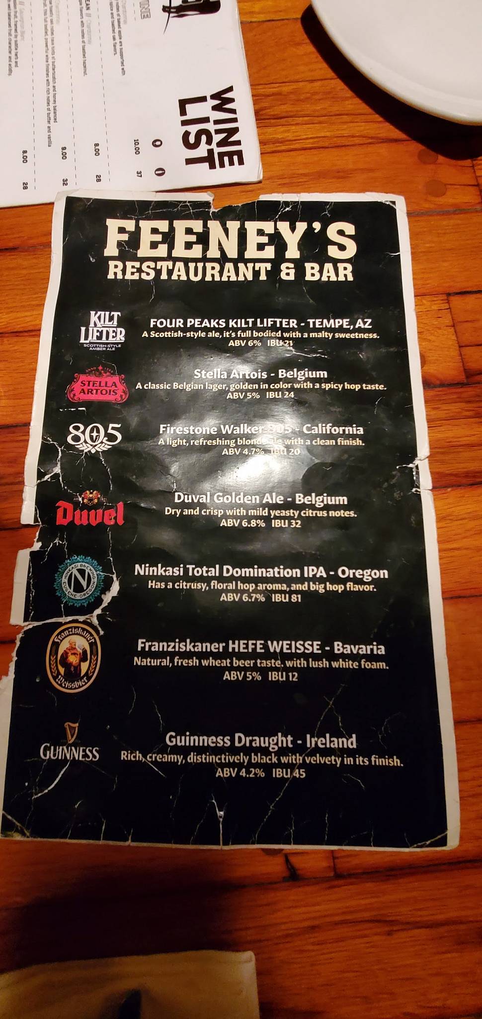 Menu at Feeney's Restaurant & Bar, Phoenix
