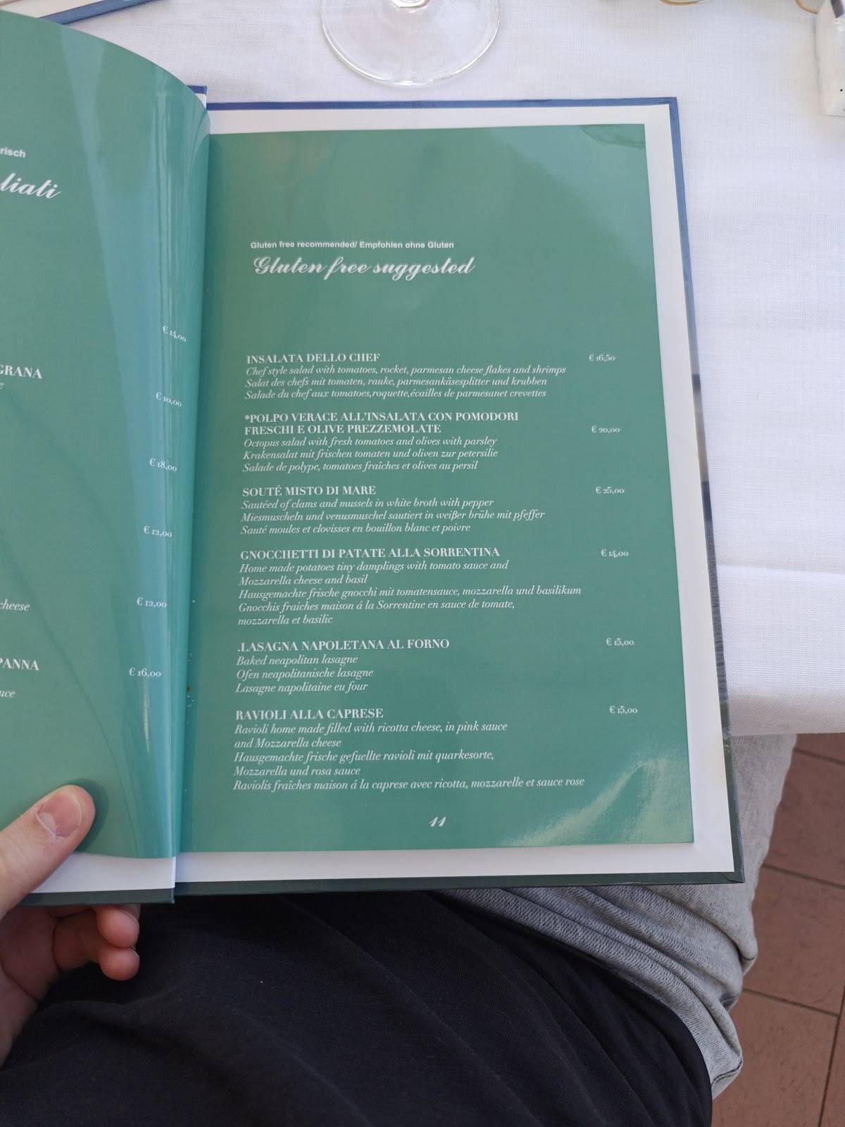 Menu at Foreigner's Club, Sorrento