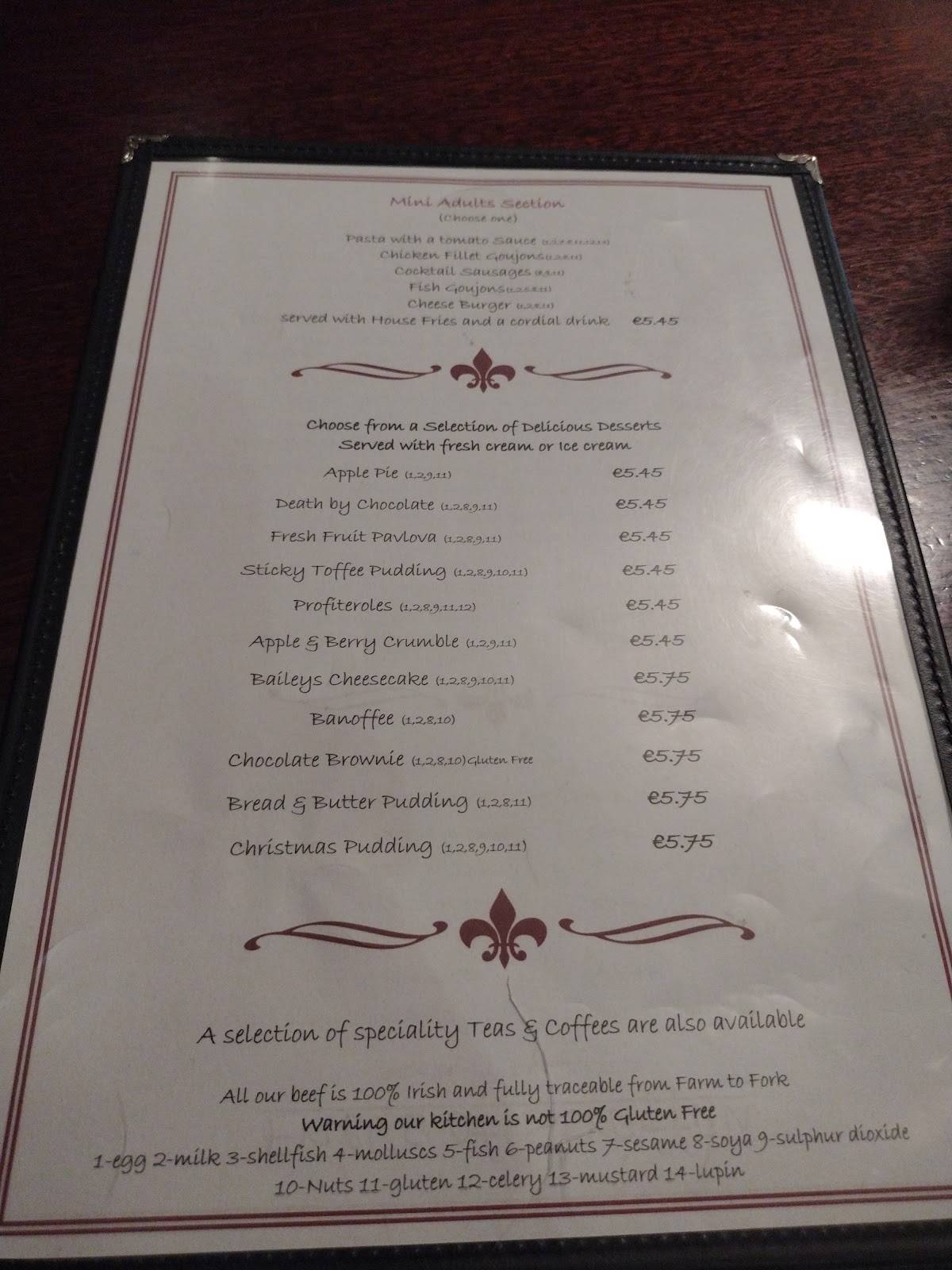 Menu at Friel's of Straffan pub & bar, Straffan